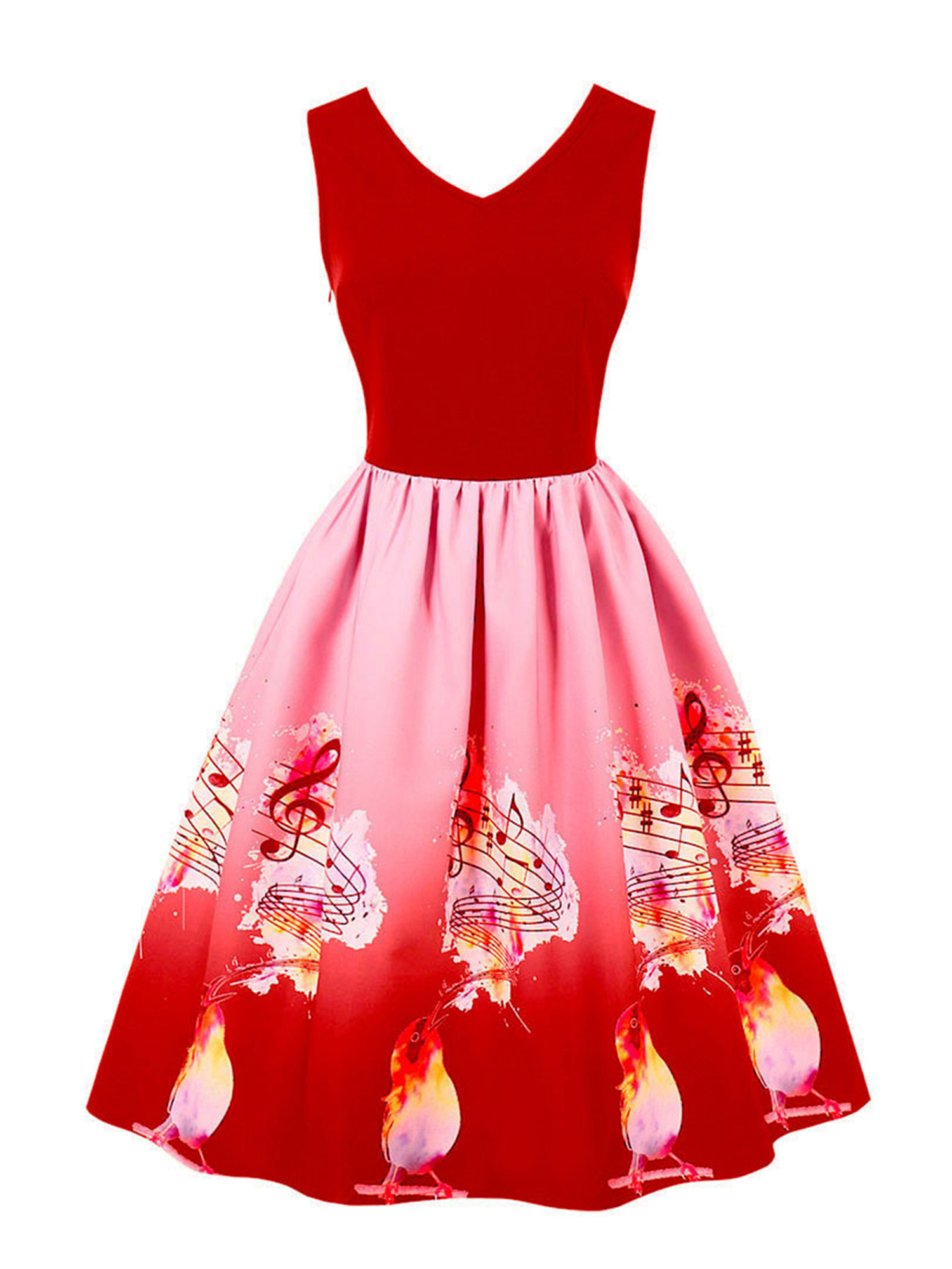 Multitrust Multitrust Women´s Sleeveless Vintage Swing Dress Pleated Print Patchwork Dress ...