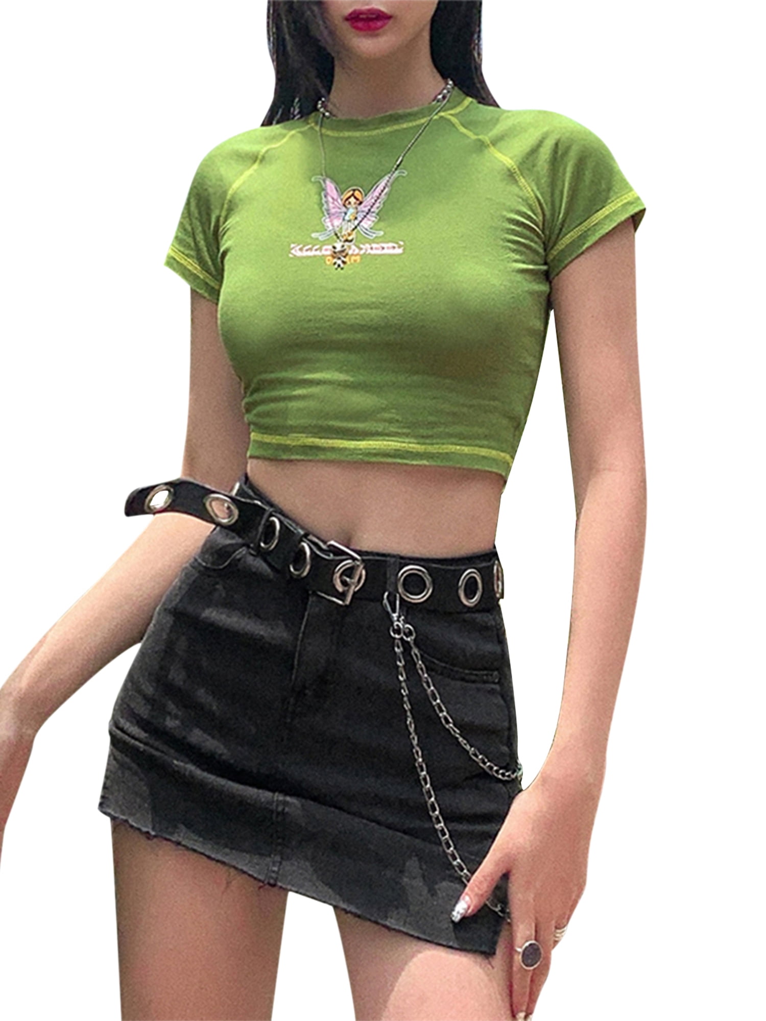 Multitrust Women Cartoon Printed Crop Tops Navel Crop Tees Shirts Top ...