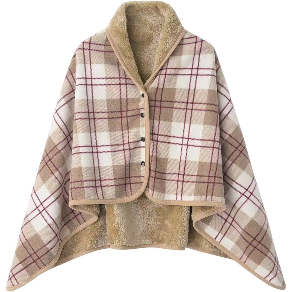 Multiway Plaid Poncho Shawl Wrap for Women Fleece Wearable Blanket ...