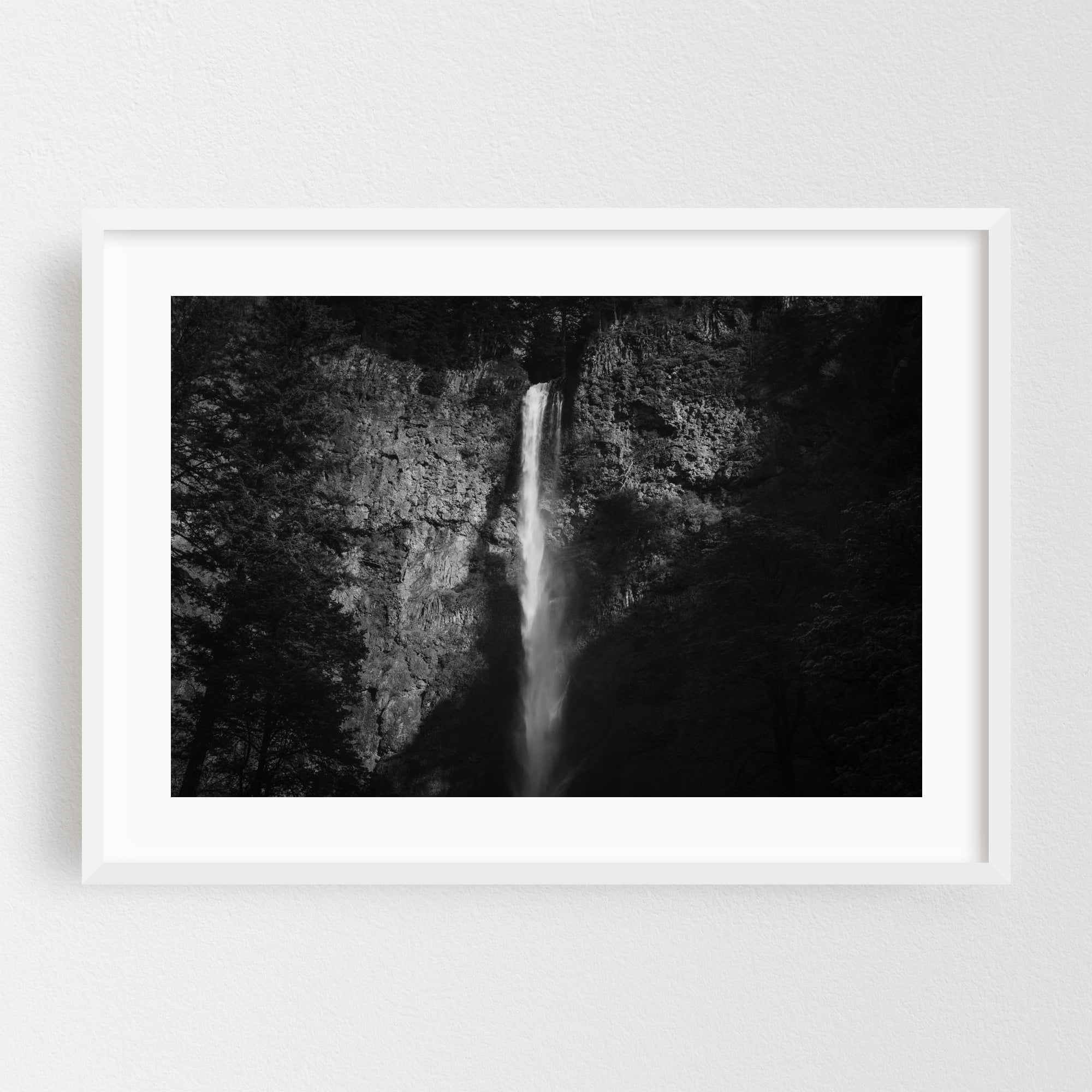 Multnomah Falls 03 B&W - Oregon Photography White Framed Wall Art Print ...