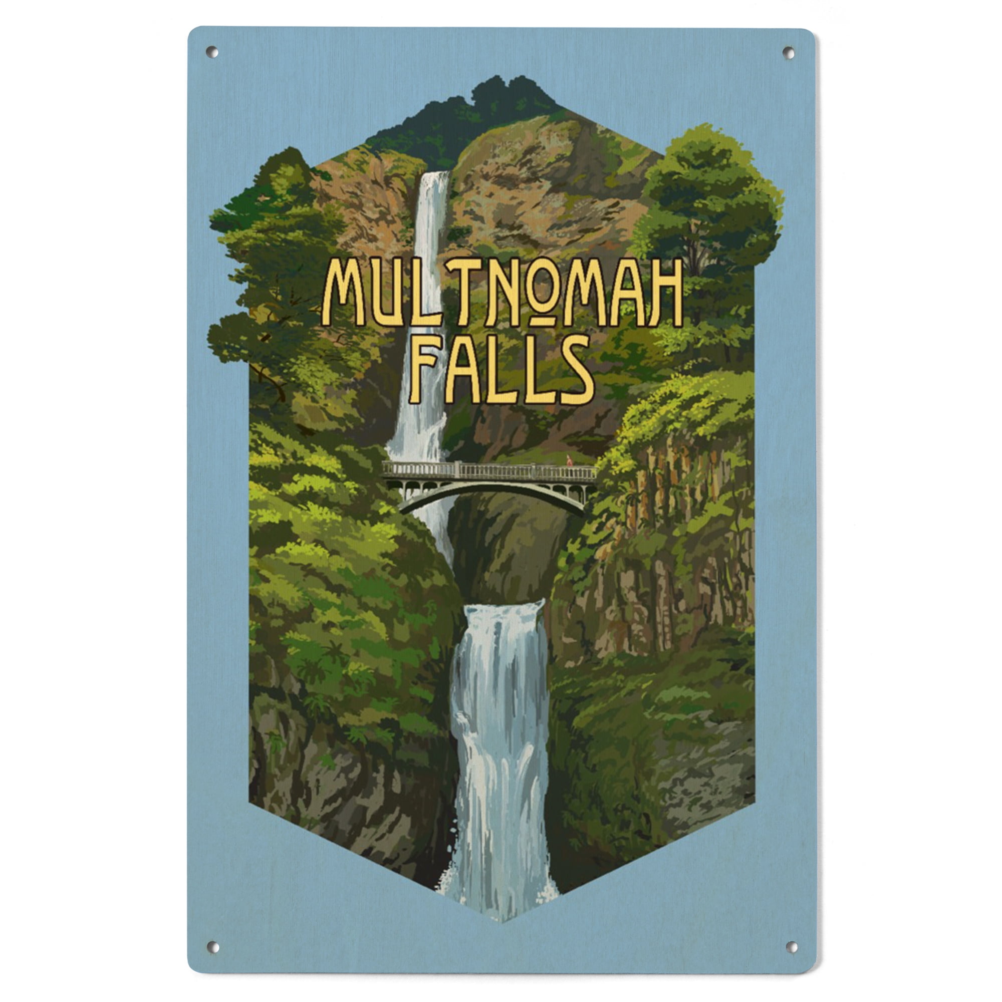 Multnomah Falls, Oregon, Summer View, Contour Birch Wood Wall Sign (6x9 ...