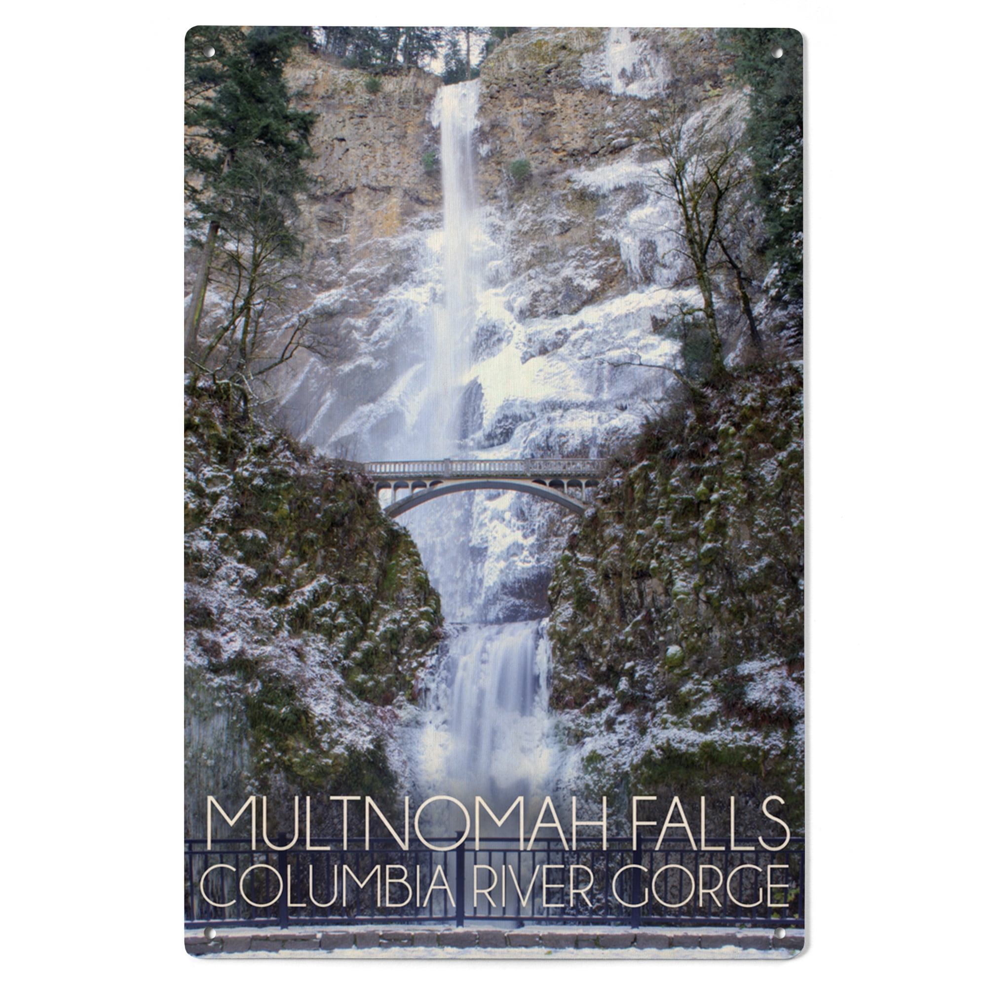 Multnomah Falls, Oregon, Winter Birch Wood Wall Sign (6x9 Rustic Home ...