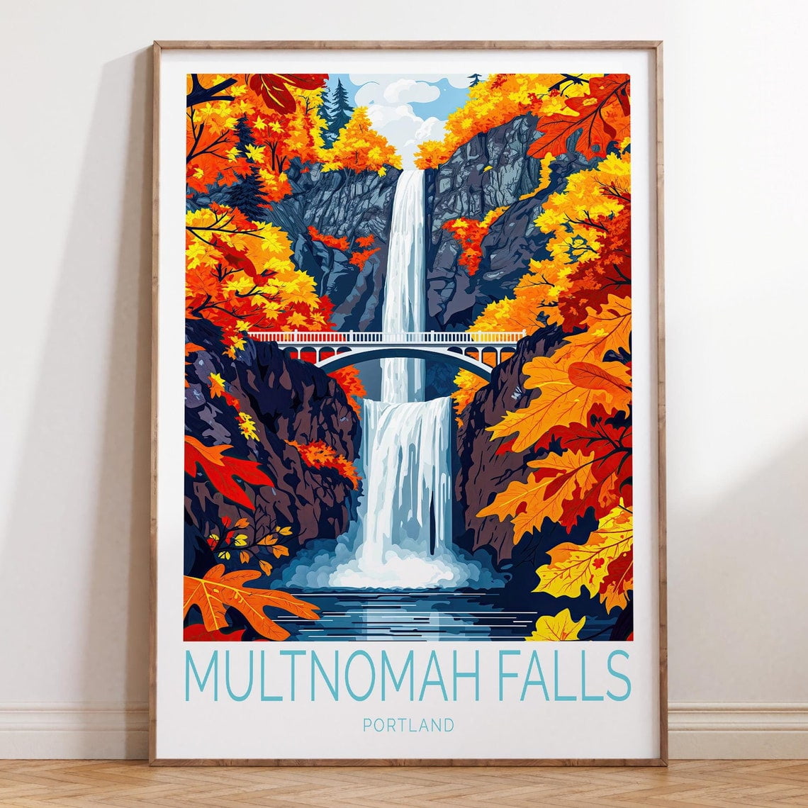 Multnomah Falls Portland Travel Poster, Portland City Wall Art ...