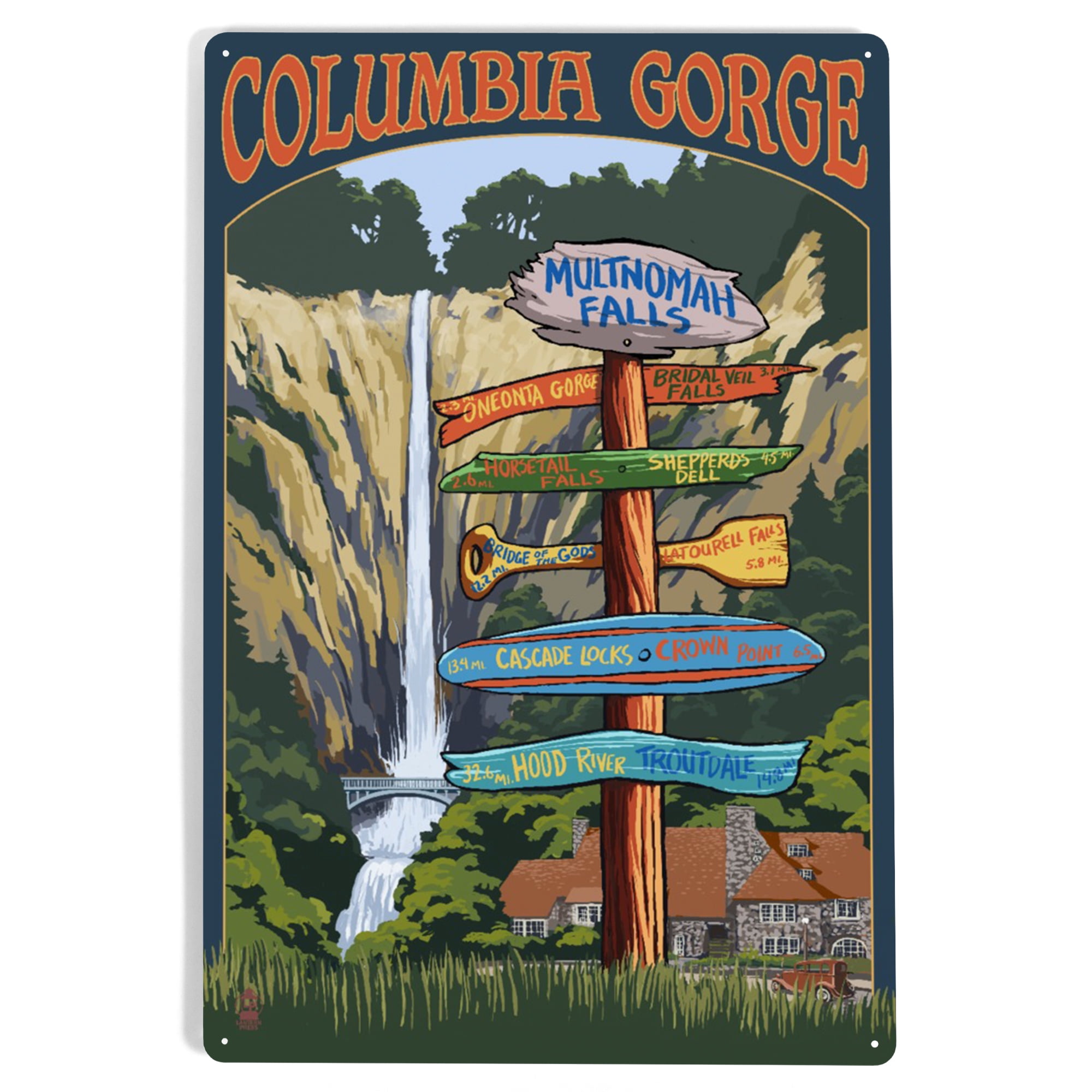 Multnomah Falls Signpost, Columbia Gorge, Oregon (12x18 Aluminum Art ...