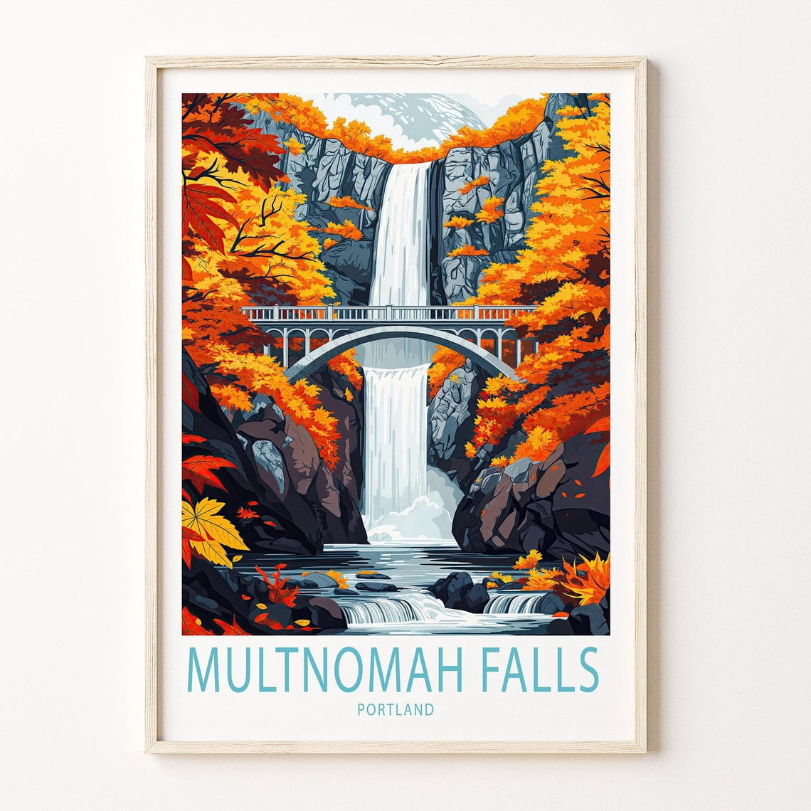 Multnomah Falls Travel Poster, Portland Multnomah Falls Print, Portland ...