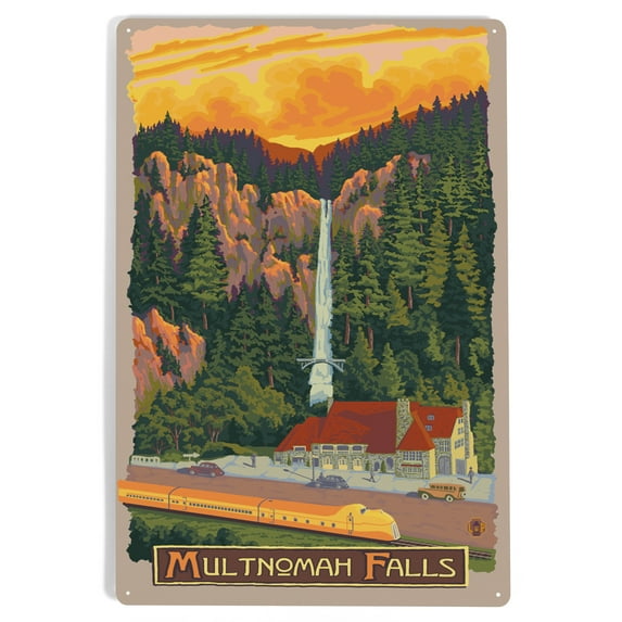 Multnomah Falls View with Train (12x18 Aluminum Art, Indoor Outdoor ...