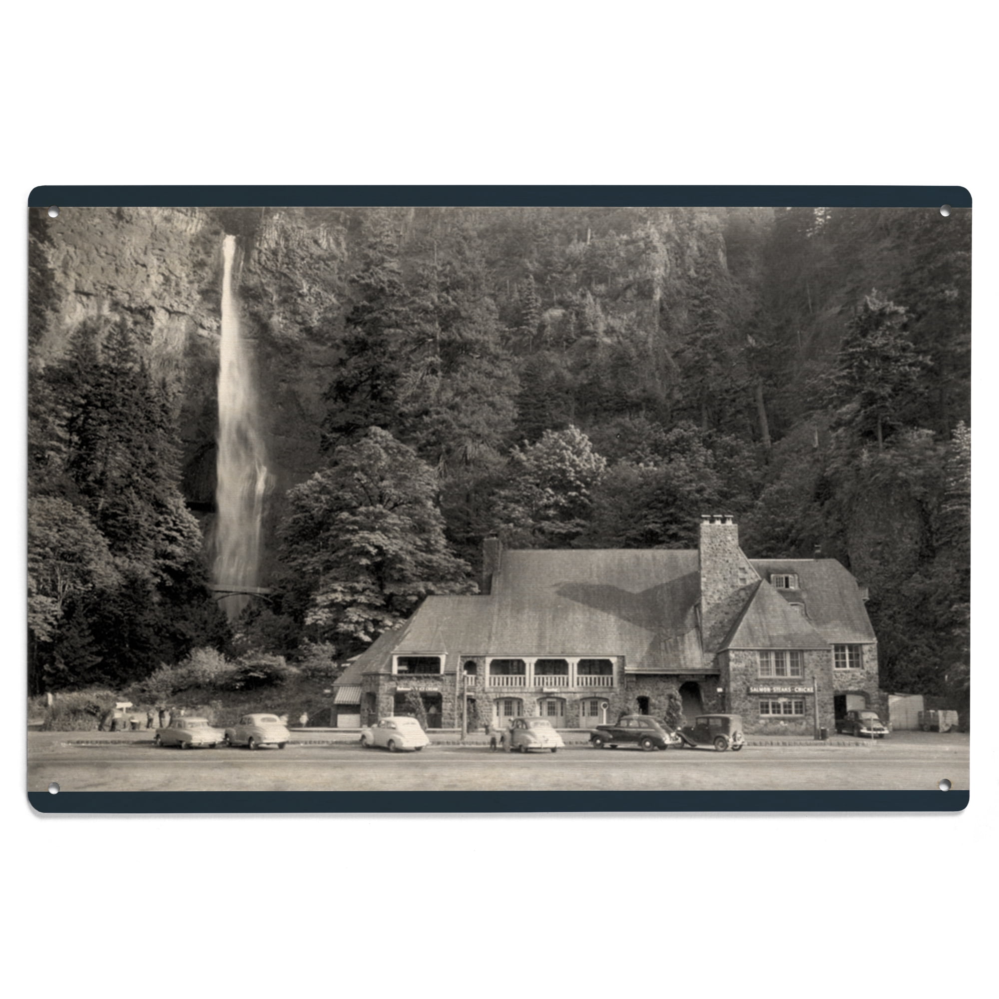 Multnomah Lodge and Falls Photograph Birch Wood Wall Sign (6x9 Rustic ...