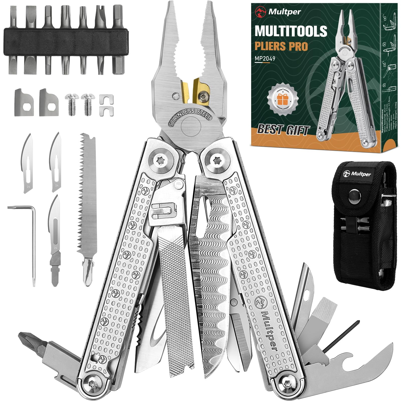 Multper Multitools Pliers Pro, Upgraded Multi Tool With Damascus Knife ...