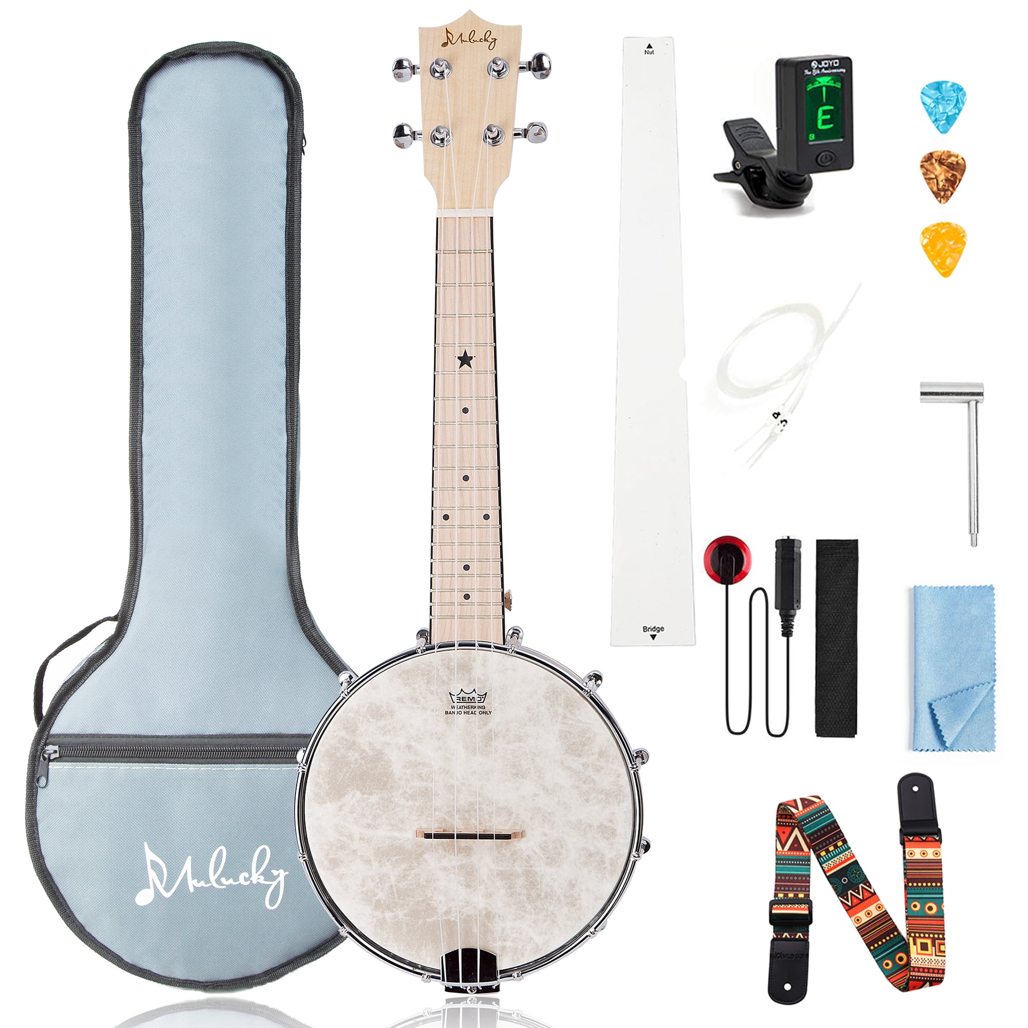 Mulucky 23 Inch 4 String Banjo Ukulele Concert Kit with Remo Head ...