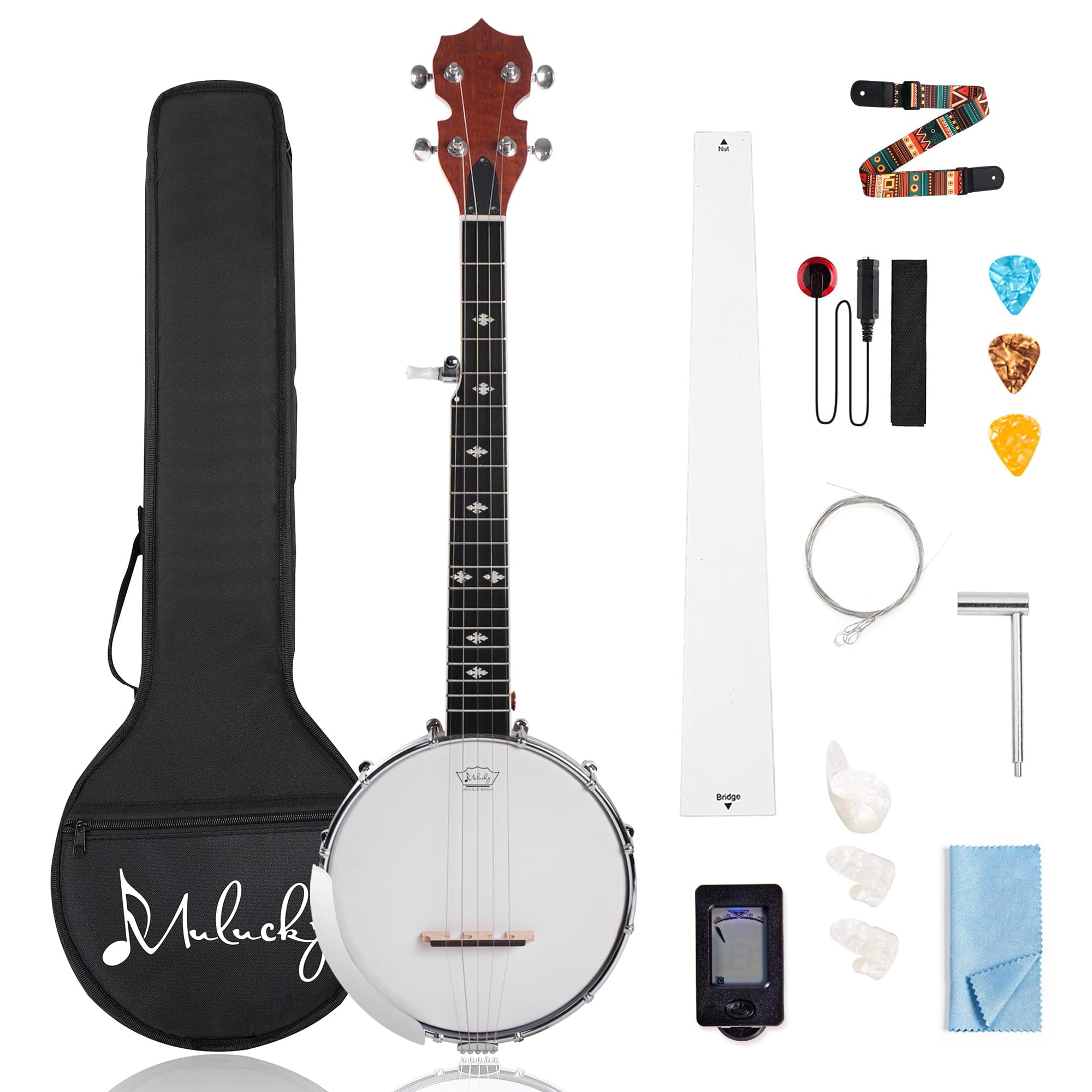 Mulucky 5 String Banjo Mini - 26 Inch Travel Banjo Sapele Body Closed ...