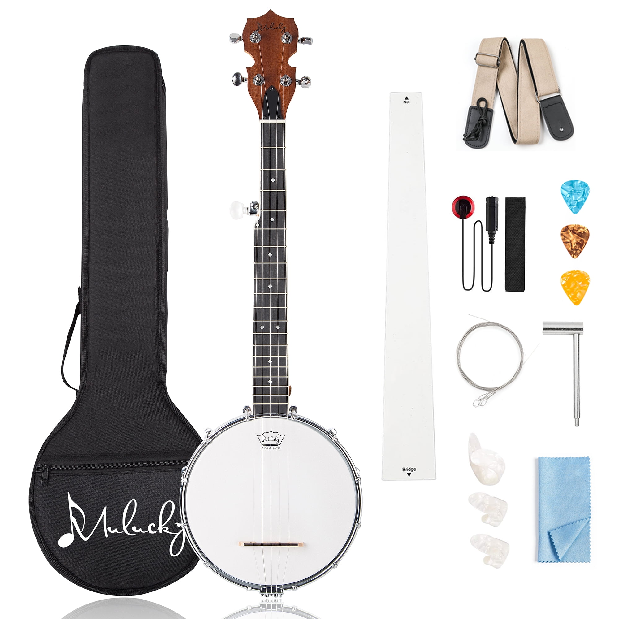 Mulucky 5 String Banjo Mini - 28 Inch Travel Banjo Sapele Body Closed ...
