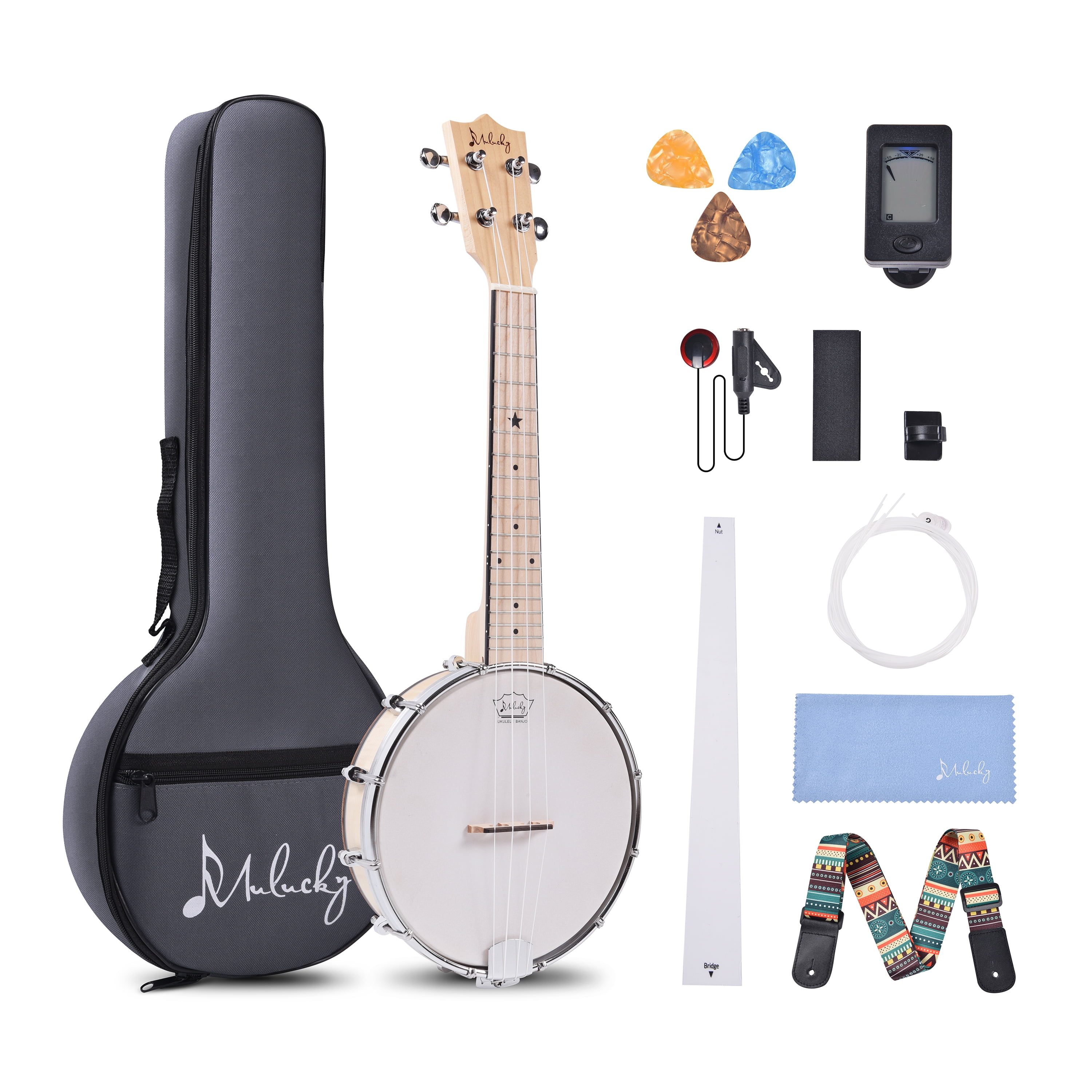 Mulucky Banjolele 4 String Banjo Ukulele Concert Size 23 Inch, Closed ...