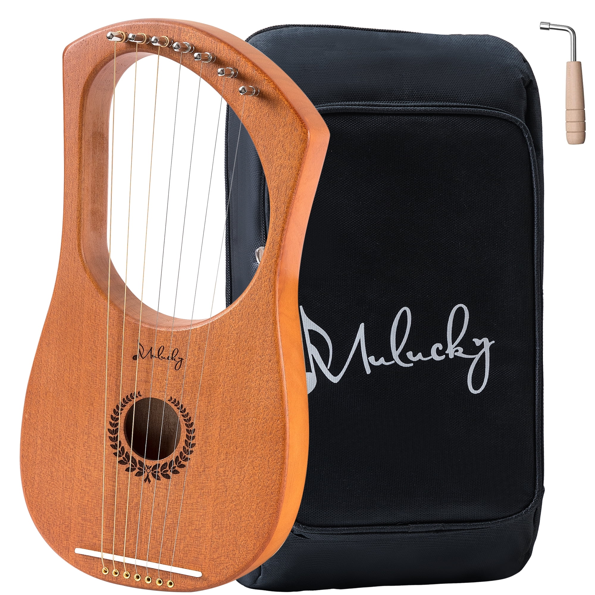Mulucky 7-String Lyre Harp, Solid Mahogany Wood Instrument with Metal ...