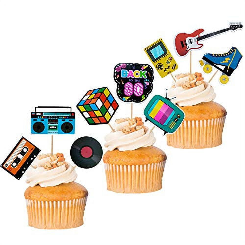 Mulukaya 36Pcs Back To .. The 80s Themed Cupcake .. Toppers 1980s Retro ...