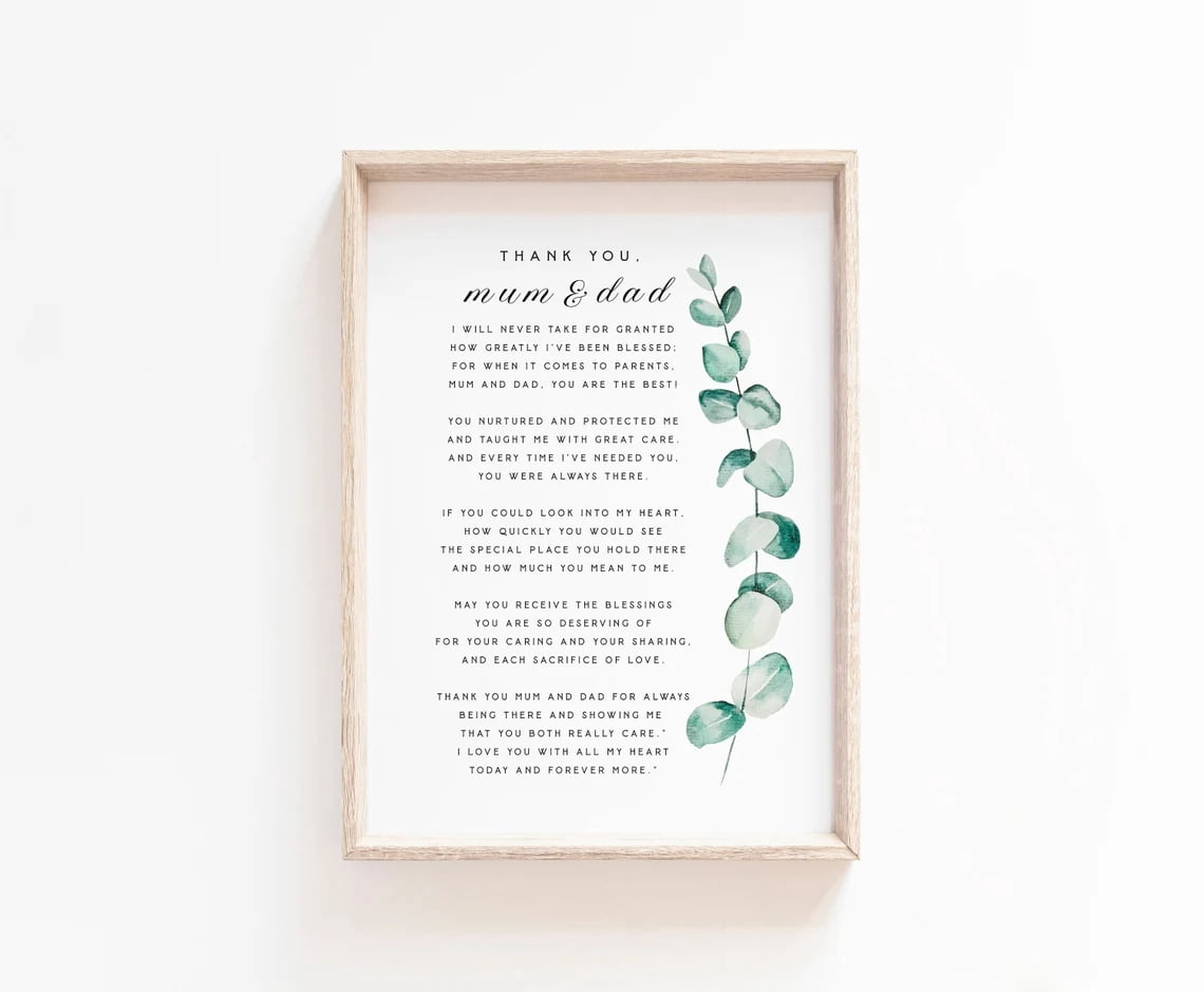 Mum And Dad Poem Printable Gift For Parents For Mum And Dad Gift Letter ...