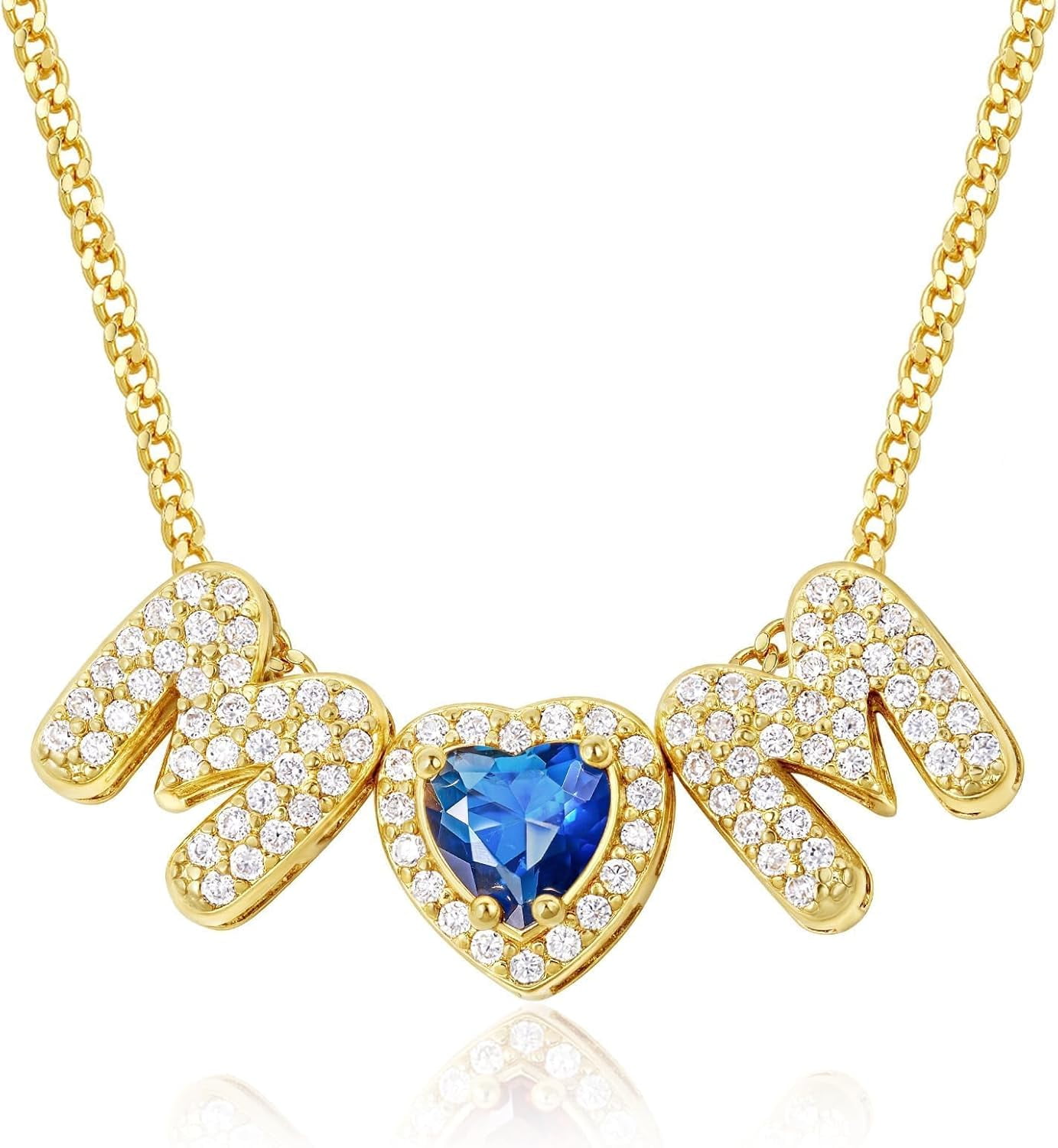 Mum Birthstone Ladies Necklace, 14K Gold Plated Heart Shaped Mum Bubble ...