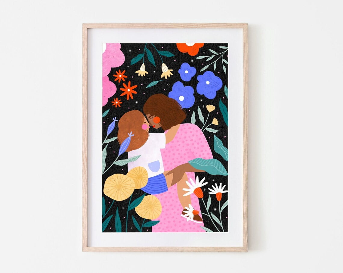 Mum And Daughter In Bloom, Motherhood Art Print, Child And Mother ...