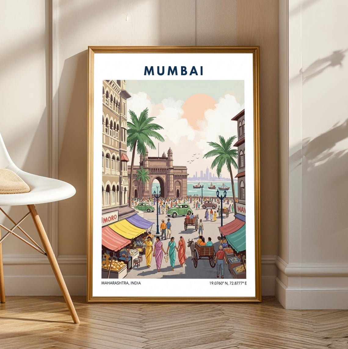 Mumbai Gateway Of India Vintage Travel Poster: Gouache Cityscape Art ...