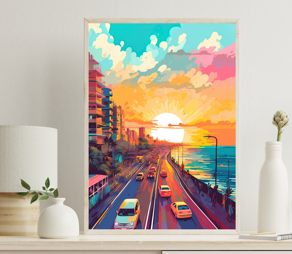 Mumbai Marine Drive Print, Mumabi Painting, Bombay Wall Art, Indian ...