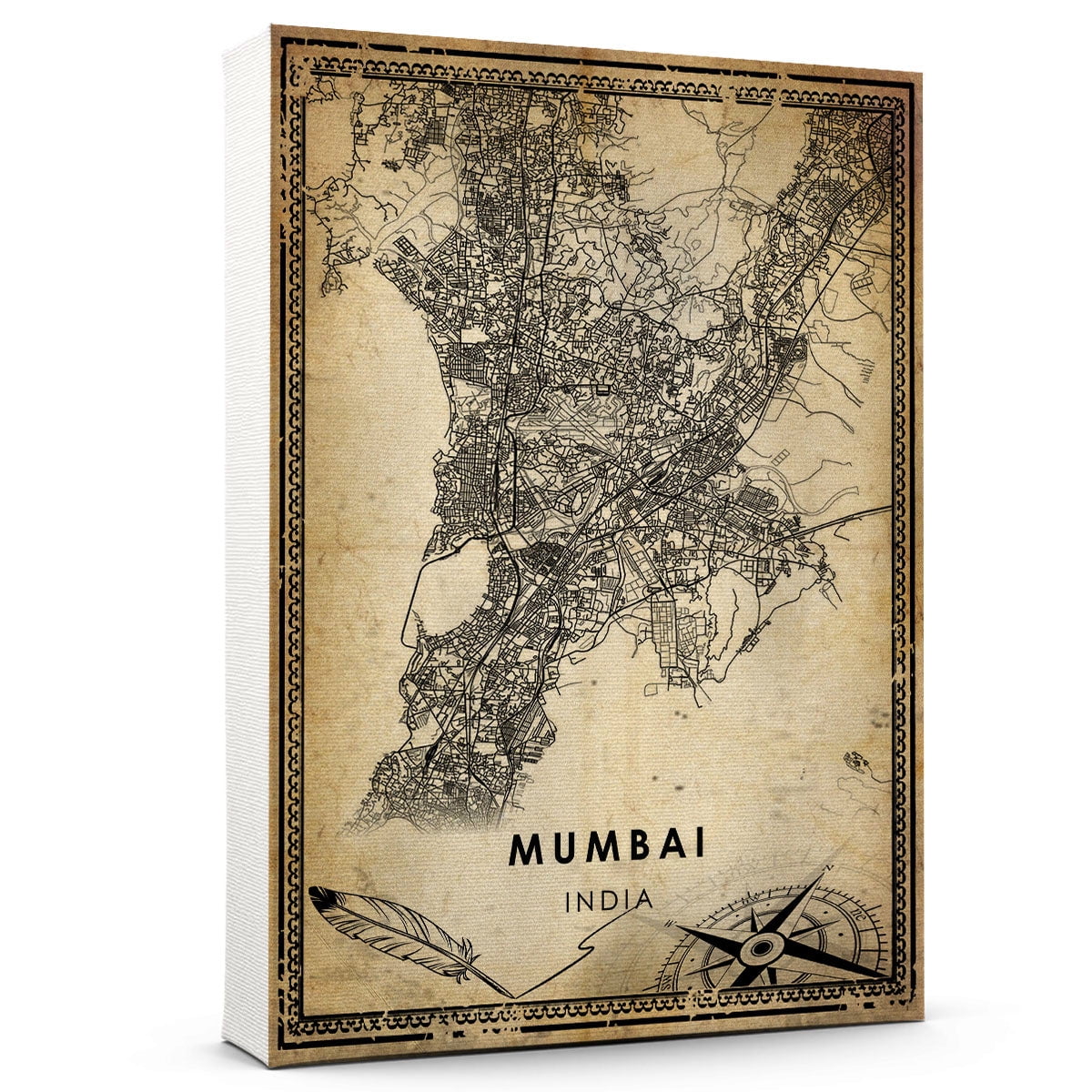 Mumbai Vintage Map Prints Canvas, India Map Art Canvas, Canvas, Mumbai ...