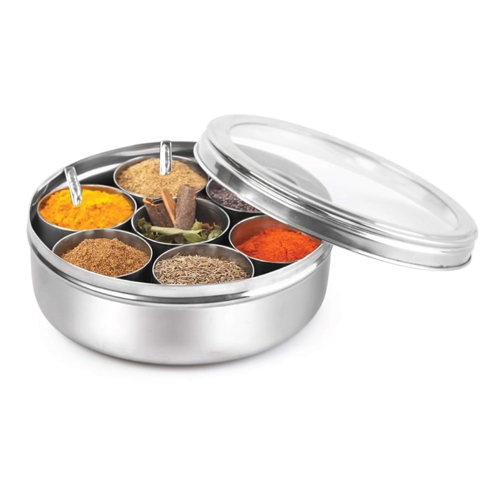 Mumma's LIFE Stainless Steel Masala Dabba/Spice Box with See Through ...
