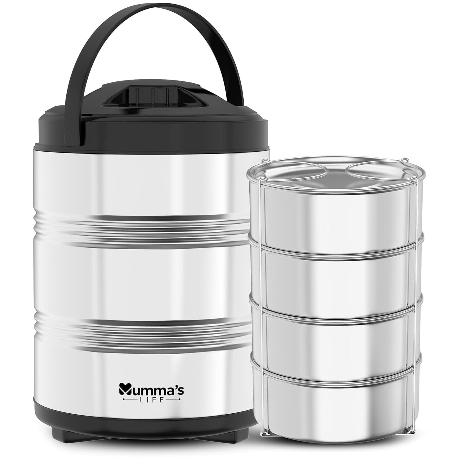 Mumma's LIFE Tiffin Box for Office | Stainless Steel Lunch Box Set with 4 Containers ...