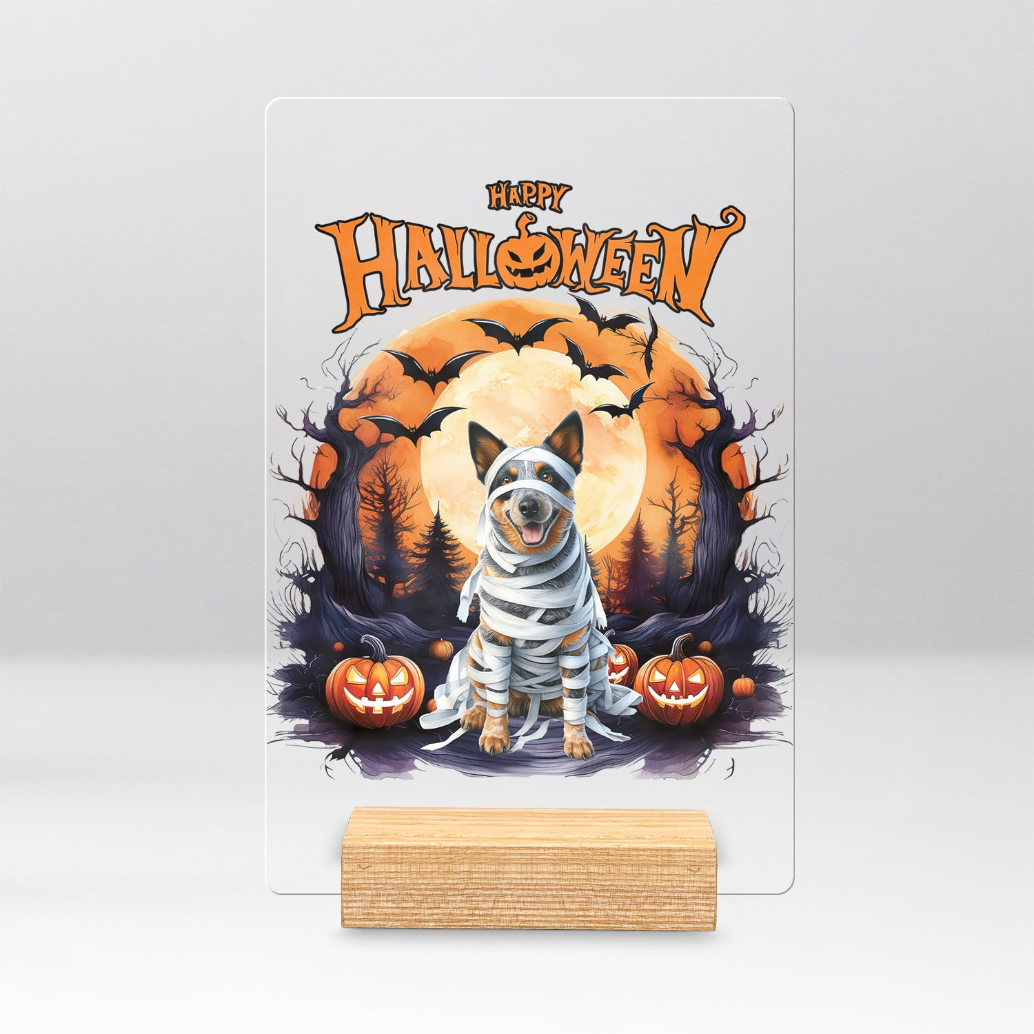 Mummy Australian Cattle Dog Happy Halloween with Pumpkins Bats Spooky ...