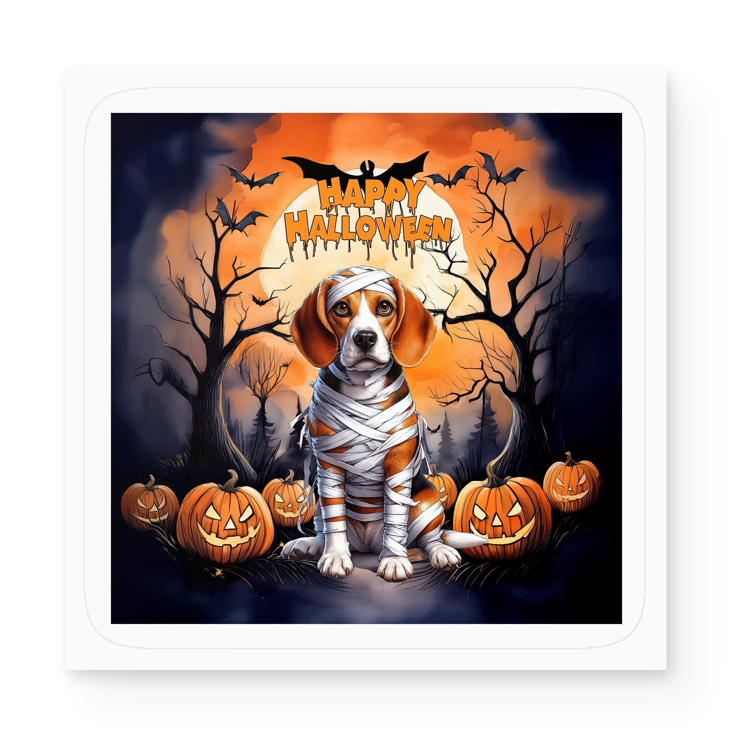 Mummy Beagle Happy Halloween with Pumpkins Bats Spooky Fun Vinyl ...