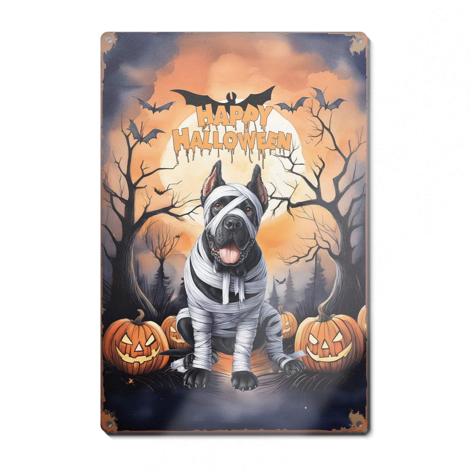 Mummy Cane Corso Happy Halloween with Pumpkins Bats Spooky Fun Vertical ...