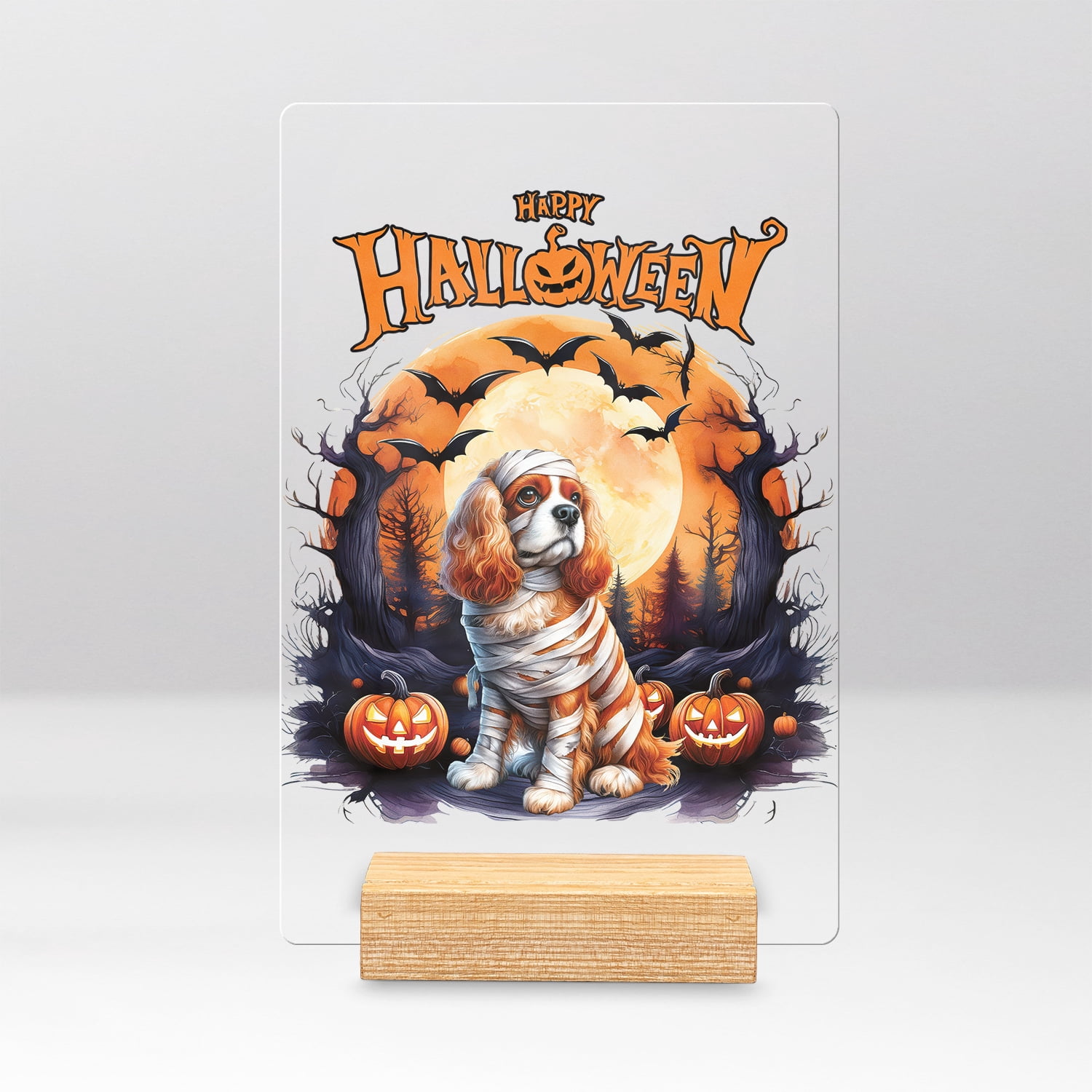 Mummy Cavalier King Charles Spaniel Happy Halloween with Pumpkins Bats ...
