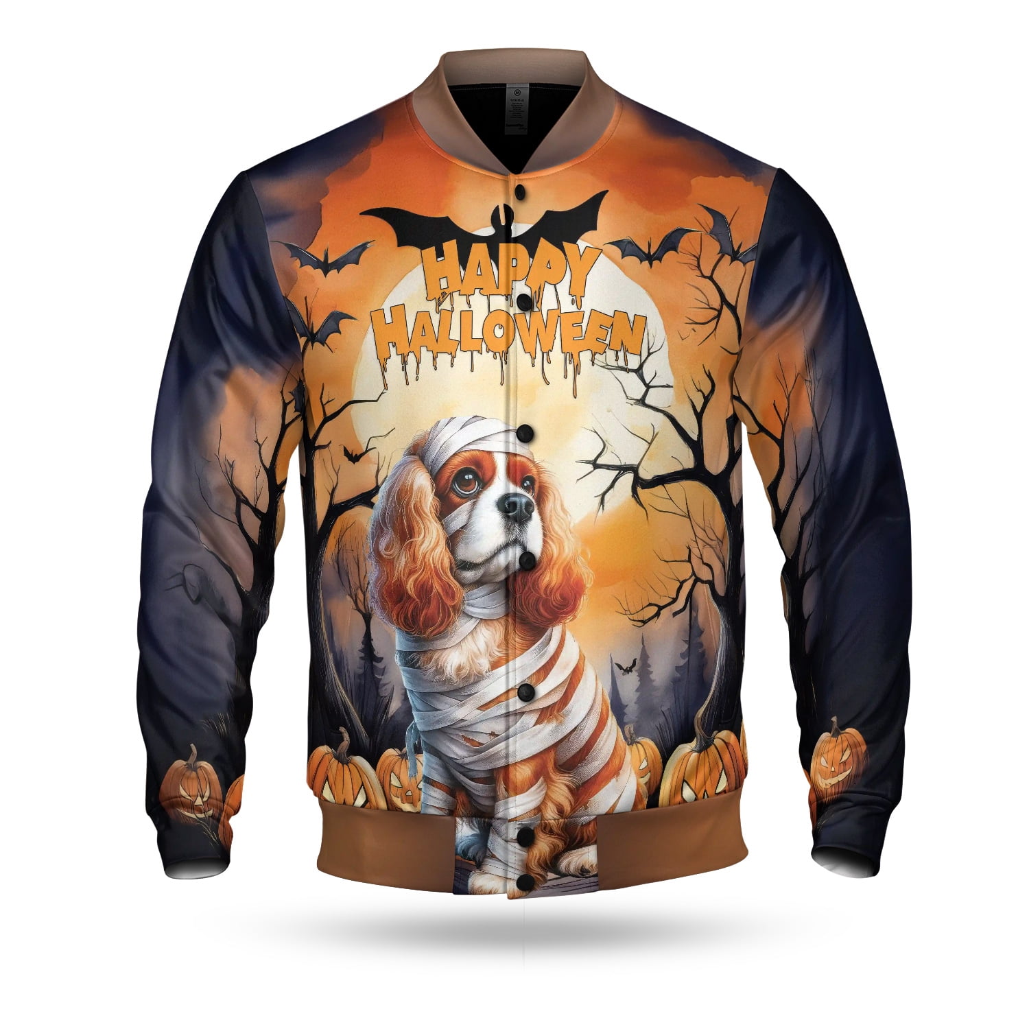 Mummy Cavalier King Charles Spaniel Happy Halloween with Pumpkins Bats ...