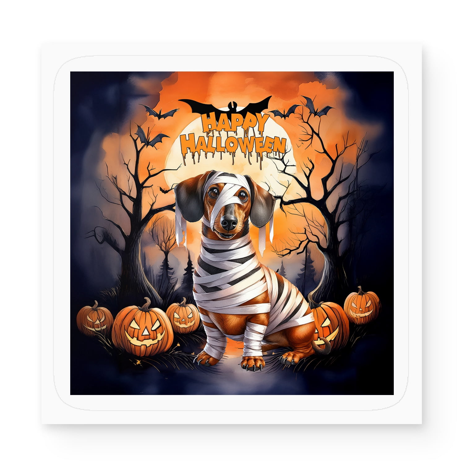 Mummy Dachshund Happy Halloween with Pumpkins Bats Spooky Fun Vinyl ...