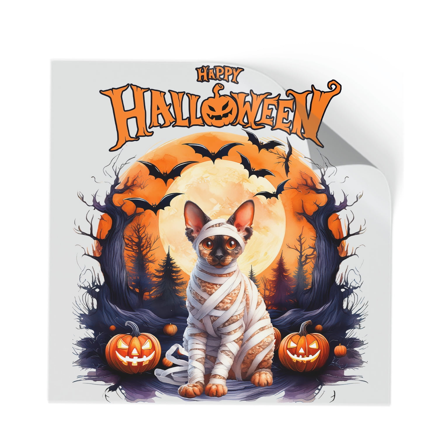Mummy Devon Rex Happy Halloween with Pumpkins Bats Spooky Fun Cutout ...