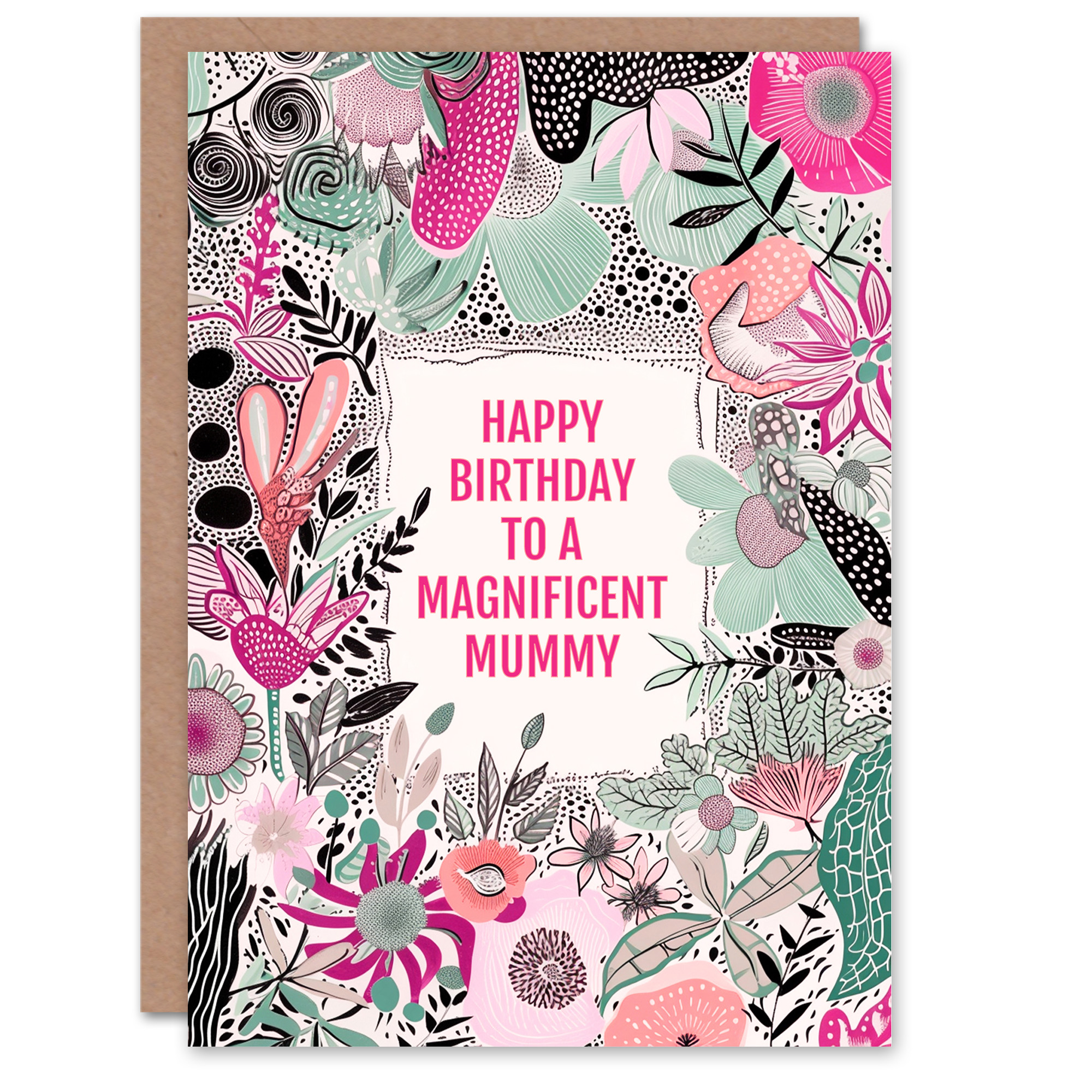Mummy Happy Birthday Card Elegant Modern Boho Wildflowers Pink Flowers ...