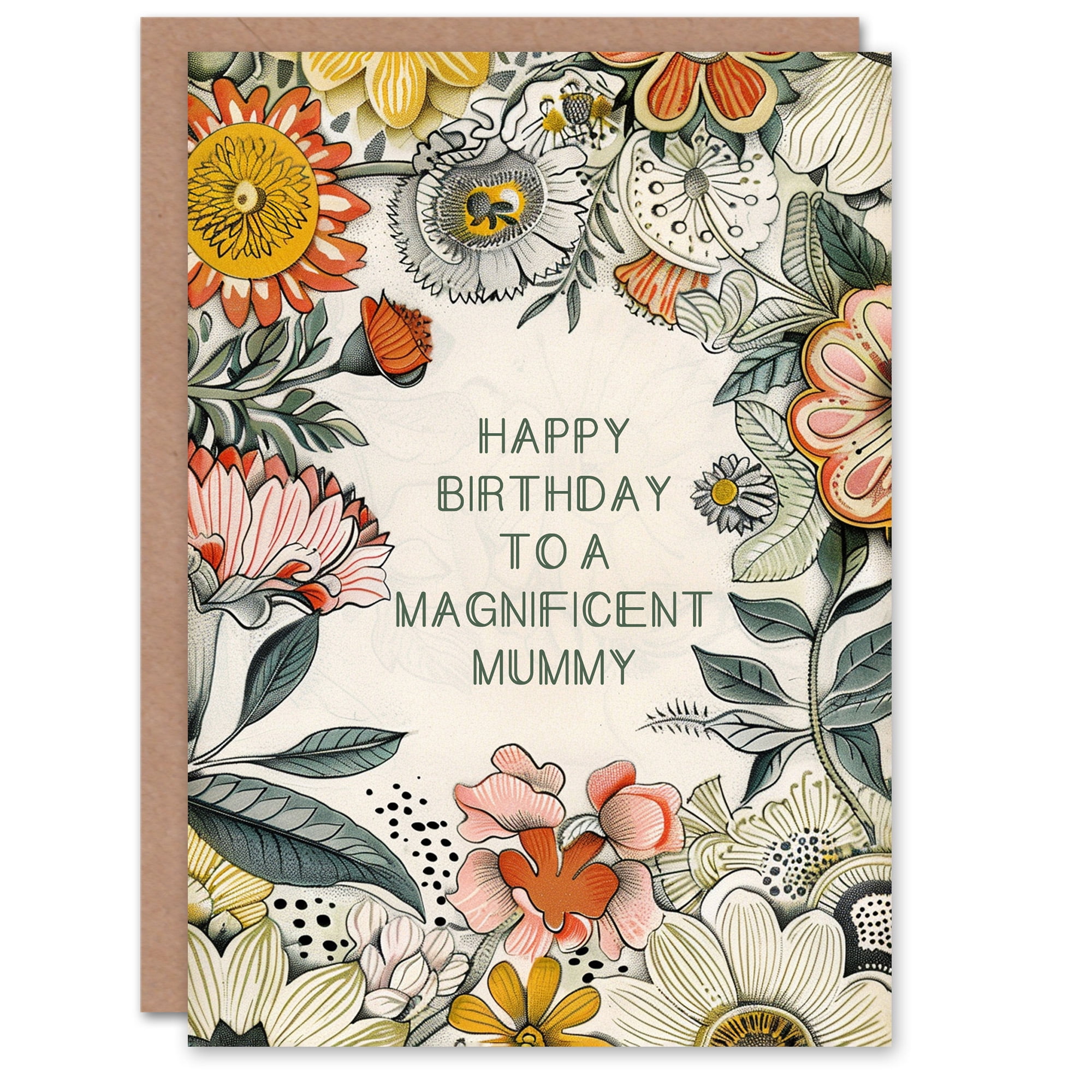 Mummy Happy Birthday Card Flower Bouquet Peony Daisies Sunflowers ...