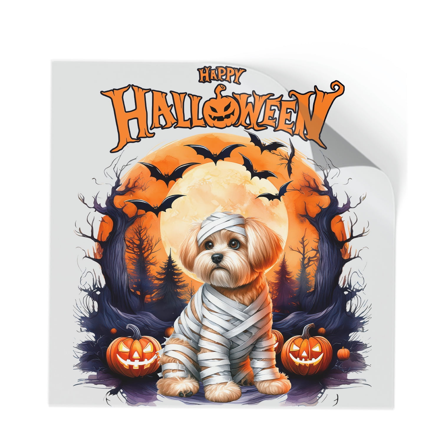 Mummy Maltese Happy Halloween with Pumpkins Bats Spooky Fun Cutout ...