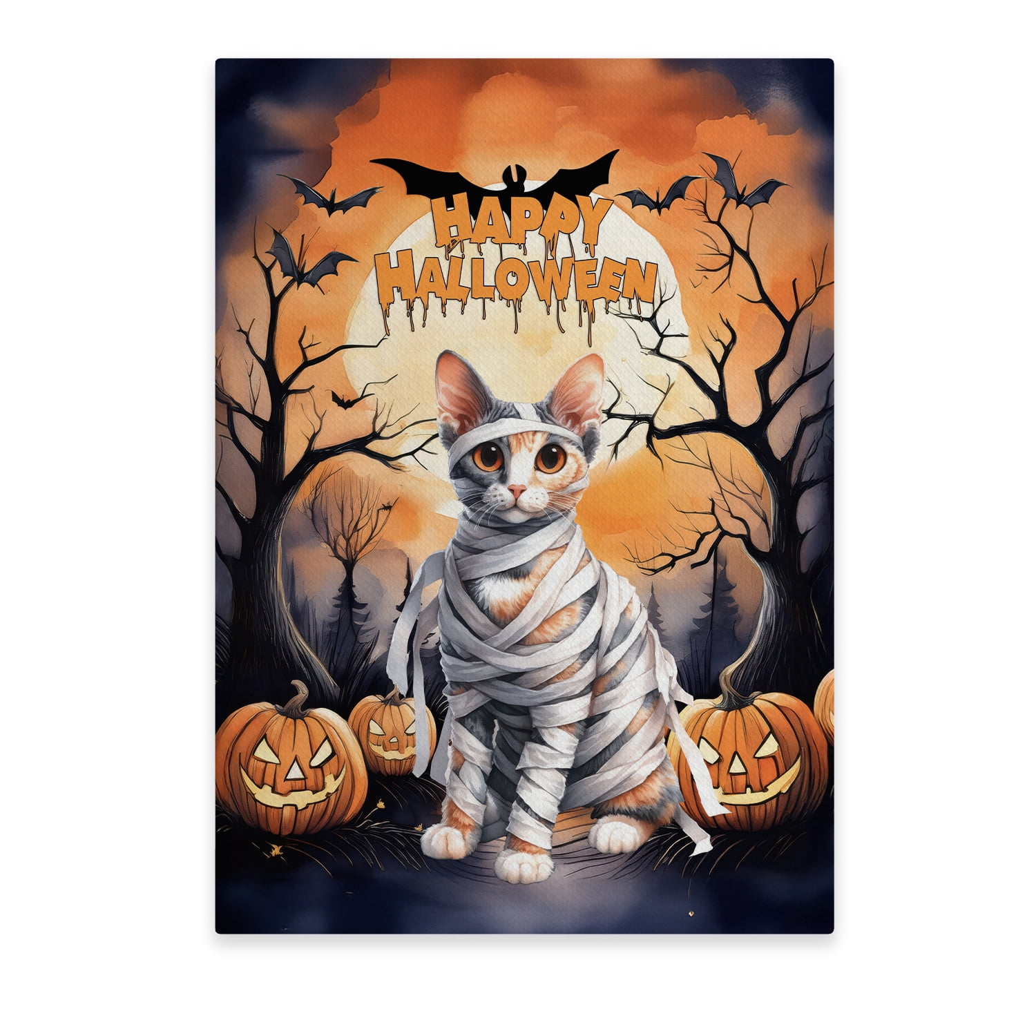 Mummy Manx Happy Halloween with Pumpkins Bats Spooky Fun Vertical Matte ...