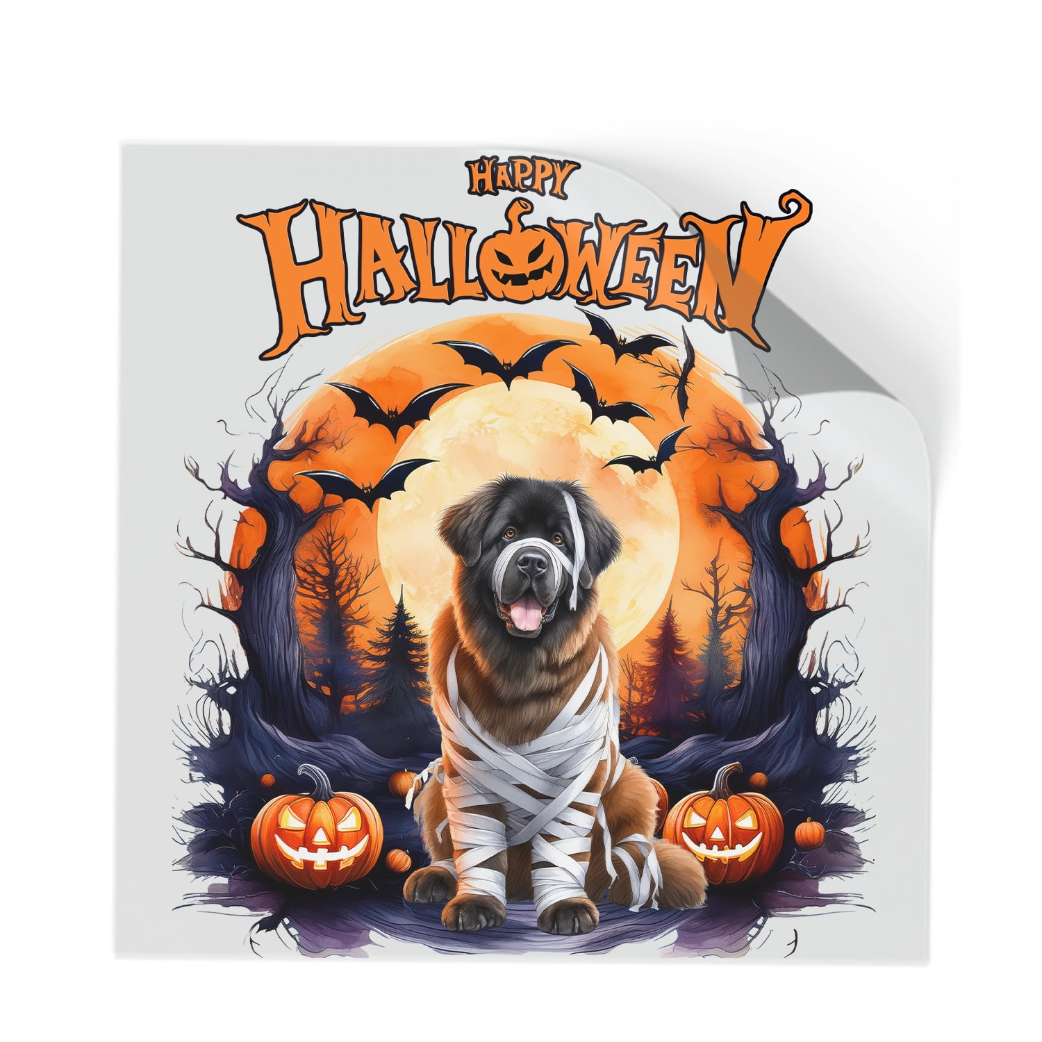 Mummy Newfoundland Happy Halloween with Pumpkins Bats Spooky Fun Cutout ...