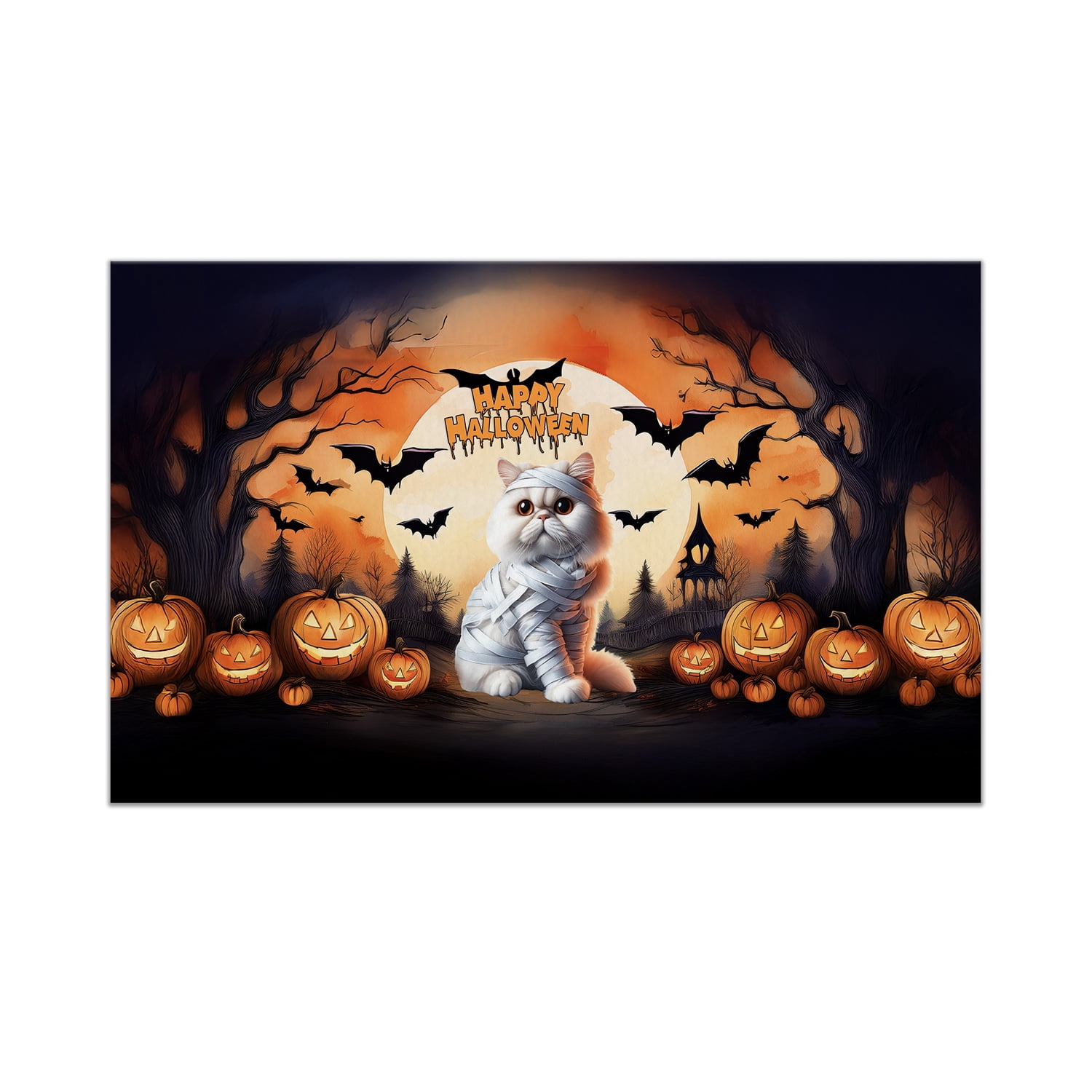 Mummy Persian Happy Halloween with Pumpkins Bats Spooky Fun Doormat Cat ...