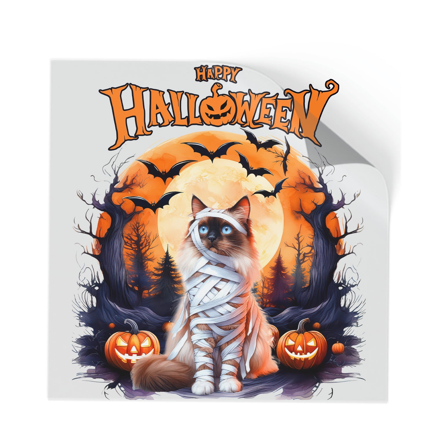 Mummy Ragdoll Happy Halloween with Pumpkins Bats Spooky Fun Cutout ...