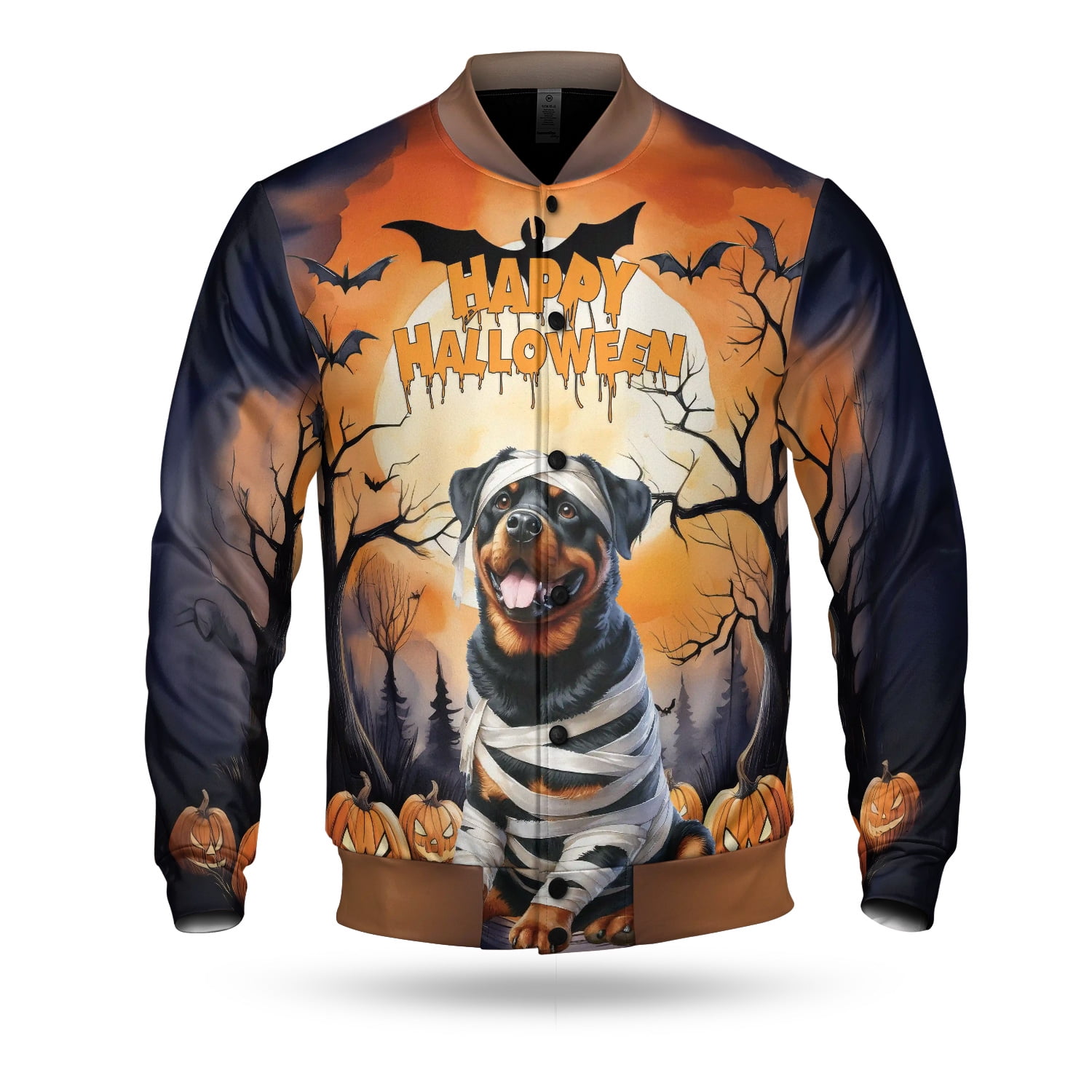Mummy Rottweiler Happy Halloween with Pumpkins Bats Spooky Fun All Over ...