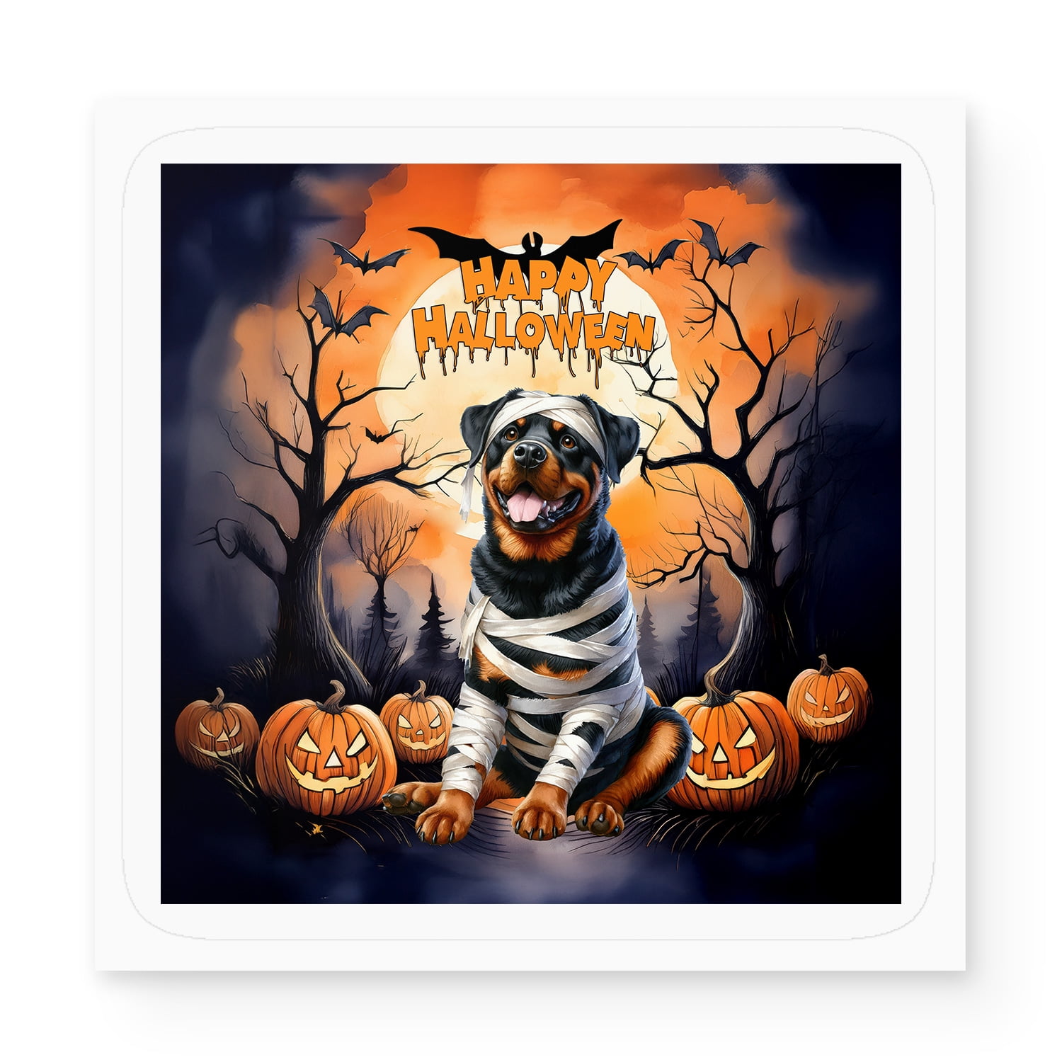 Mummy Rottweiler Happy Halloween with Pumpkins Bats Spooky Fun Vinyl ...
