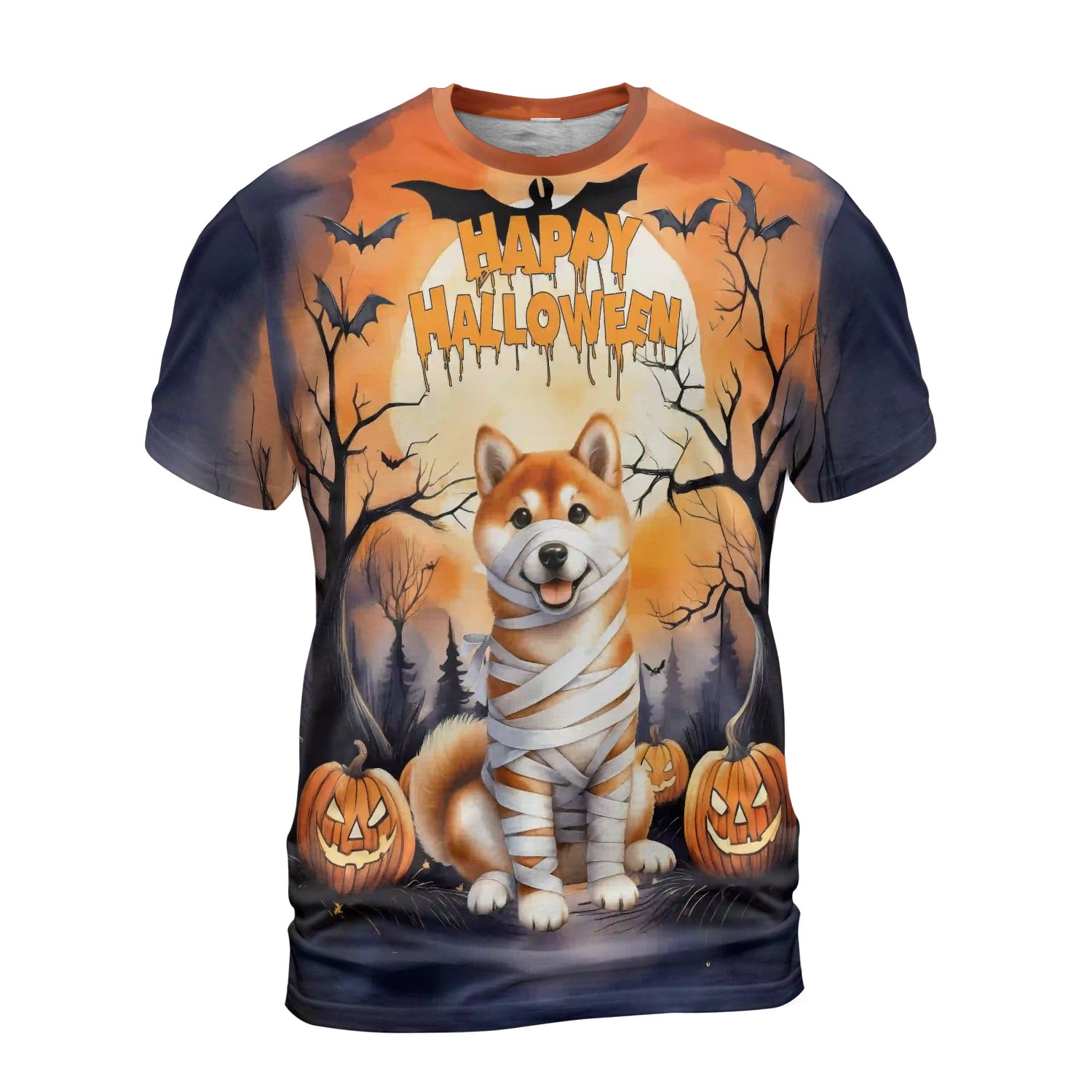 Mummy Shiba Inu Happy Halloween with Pumpkins Bats Spooky Fun All Over ...