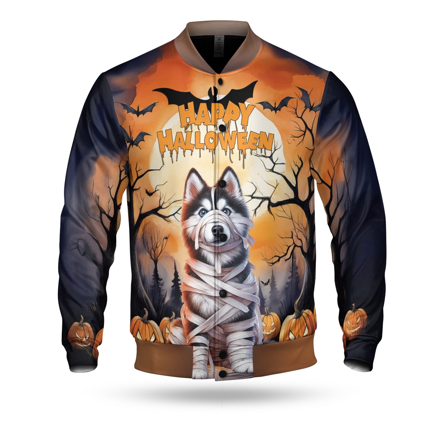 Mummy Siberian Husky Happy Halloween with Pumpkins Bats Spooky Fun All ...
