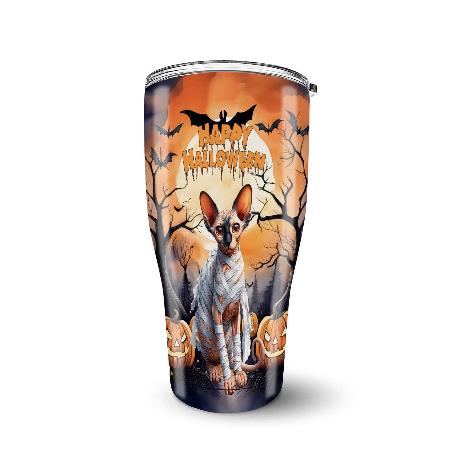Mummy Sphynx Happy Halloween with Pumpkins Bats Spooky Fun 30oz ...