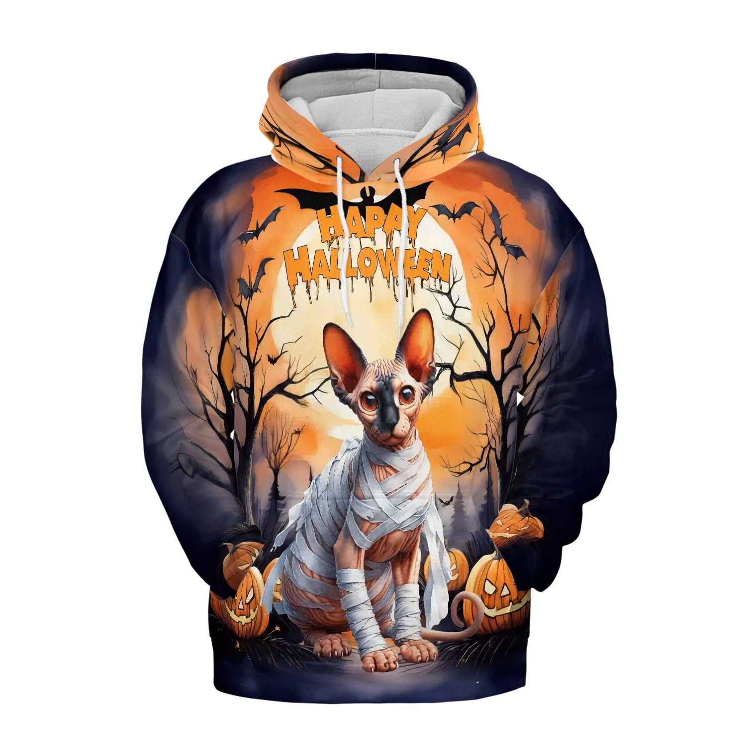 Mummy Sphynx Happy Halloween with Pumpkins Bats Spooky Fun All Over ...