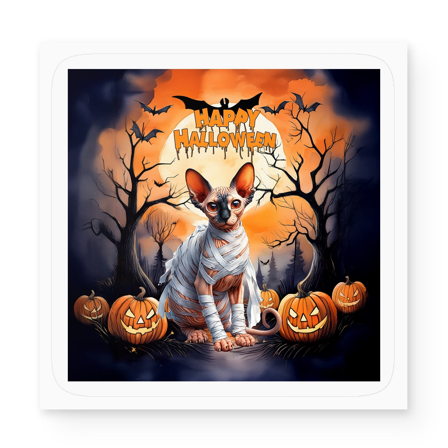 Mummy Sphynx Happy Halloween with Pumpkins Bats Spooky Fun Vinyl ...
