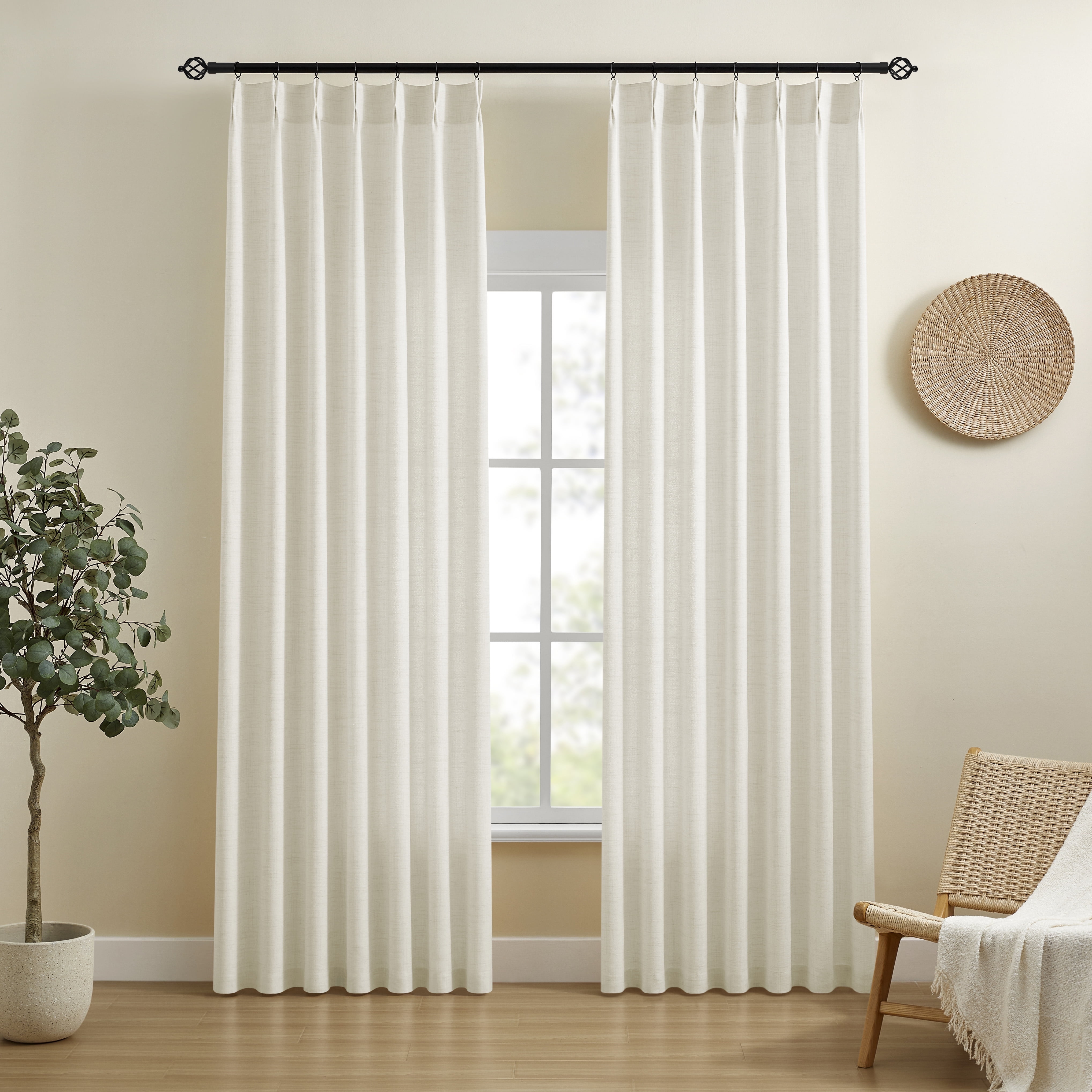 Mumo Pinch Pleated Light Filtering Linen Blended Curtains, Boho Back Tab Semi Sheer Drapes with ...