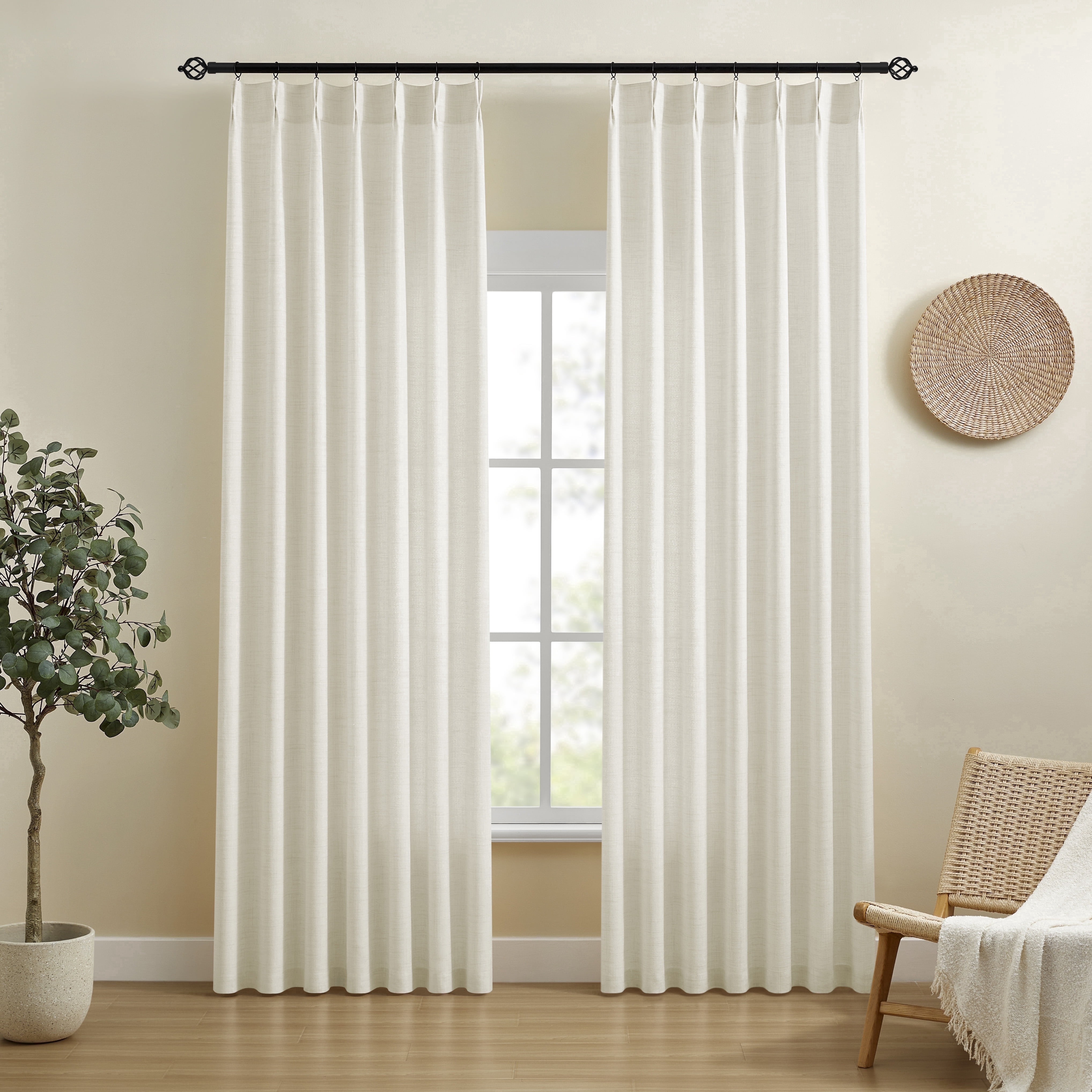 Muuphra Pinch Pleated Light Filtering Linen Blended Curtains with Metal ...