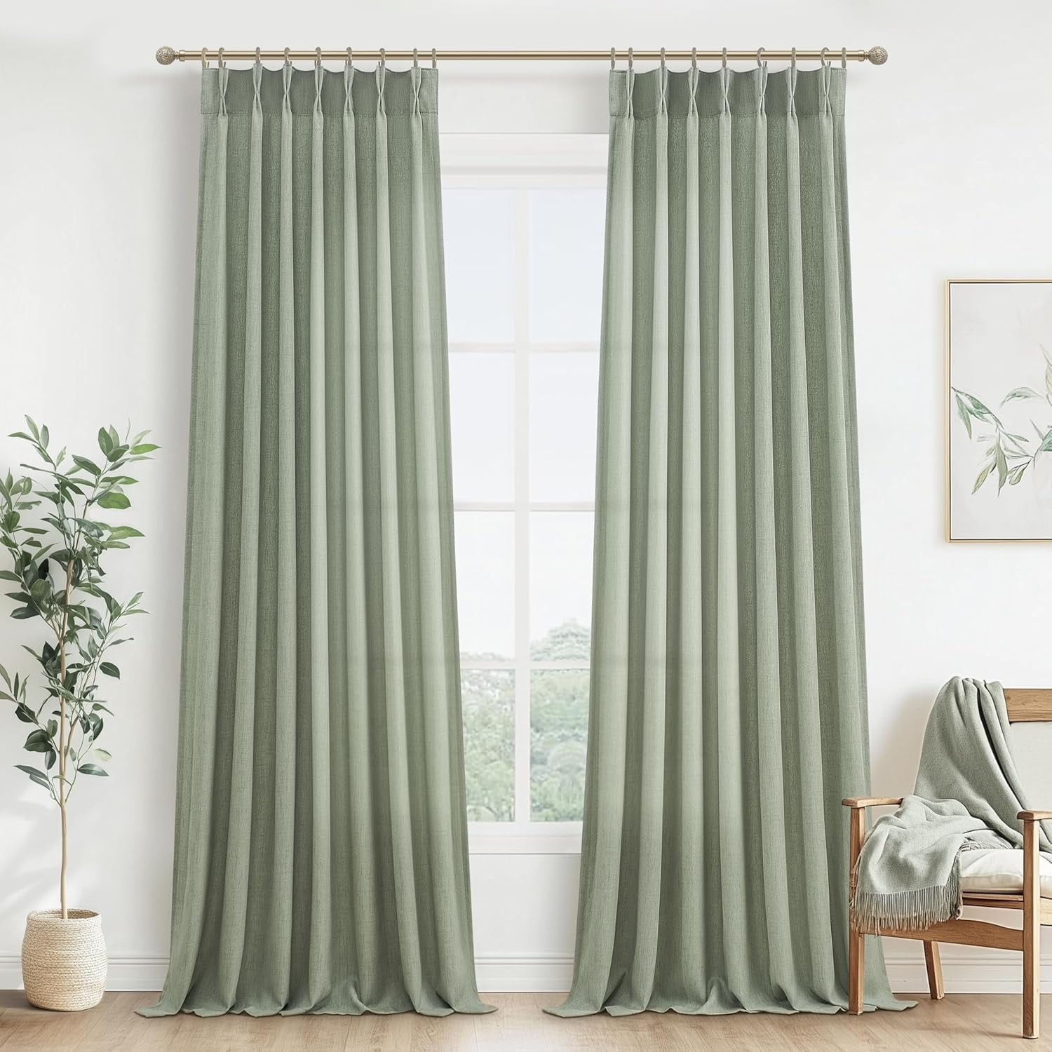 Mumo Pinch Pleated Light Filtering Linen Blended Curtains with Metal ...
